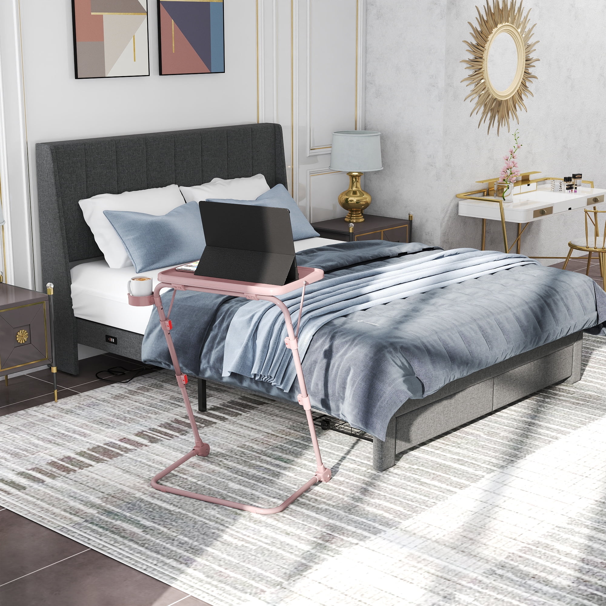 Homy Casa Adjustable Folding Nightstand with Cup Holder and Foldable ...
