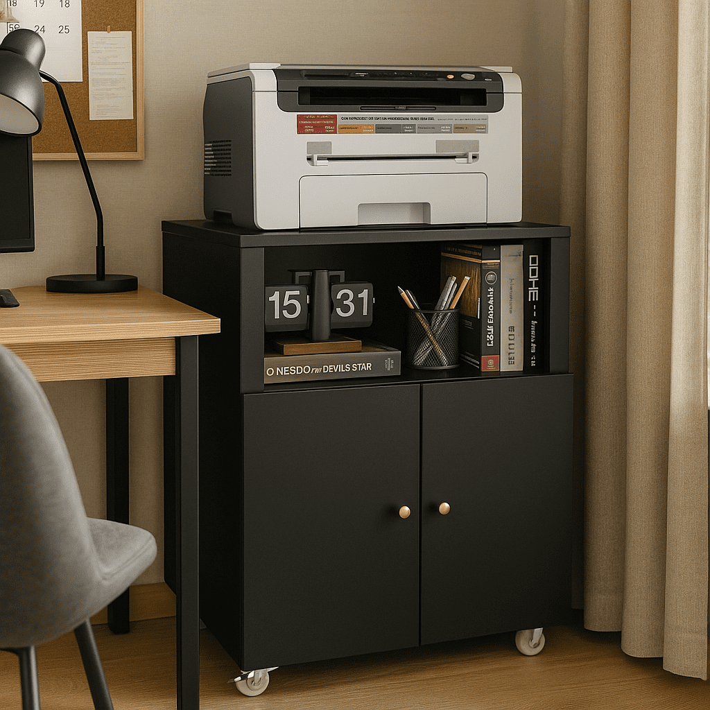 Homy Casa Black Metal Printer Cabinet with Storage for Home Office ...