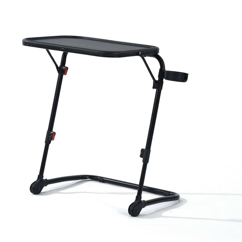Homy Casa Black Steel Adjustable Folding Over-Bed Desk Table with Cup ...