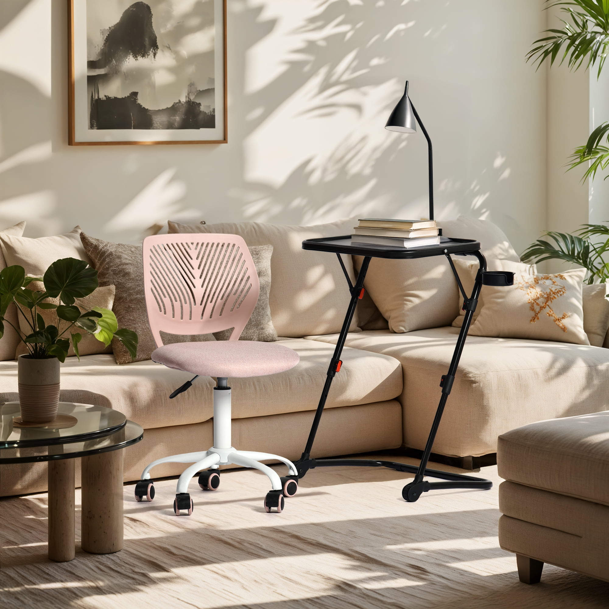 Homy Casa Compact Writing Desk with Chairs Set, Adjustable Height Study ...
