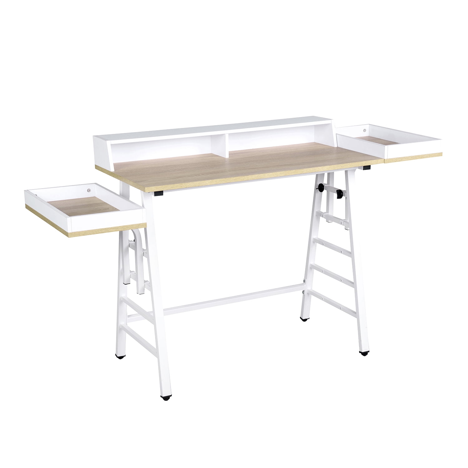 Homy Casa Computer Desk with Side Drawers and Open Storage-White Oak ...