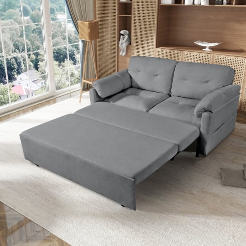 Homy Casa Convertible Pull Out Sofa Bed Queen Size, 3-in-1 Sleeper Loveseat with Storage, gray ...
