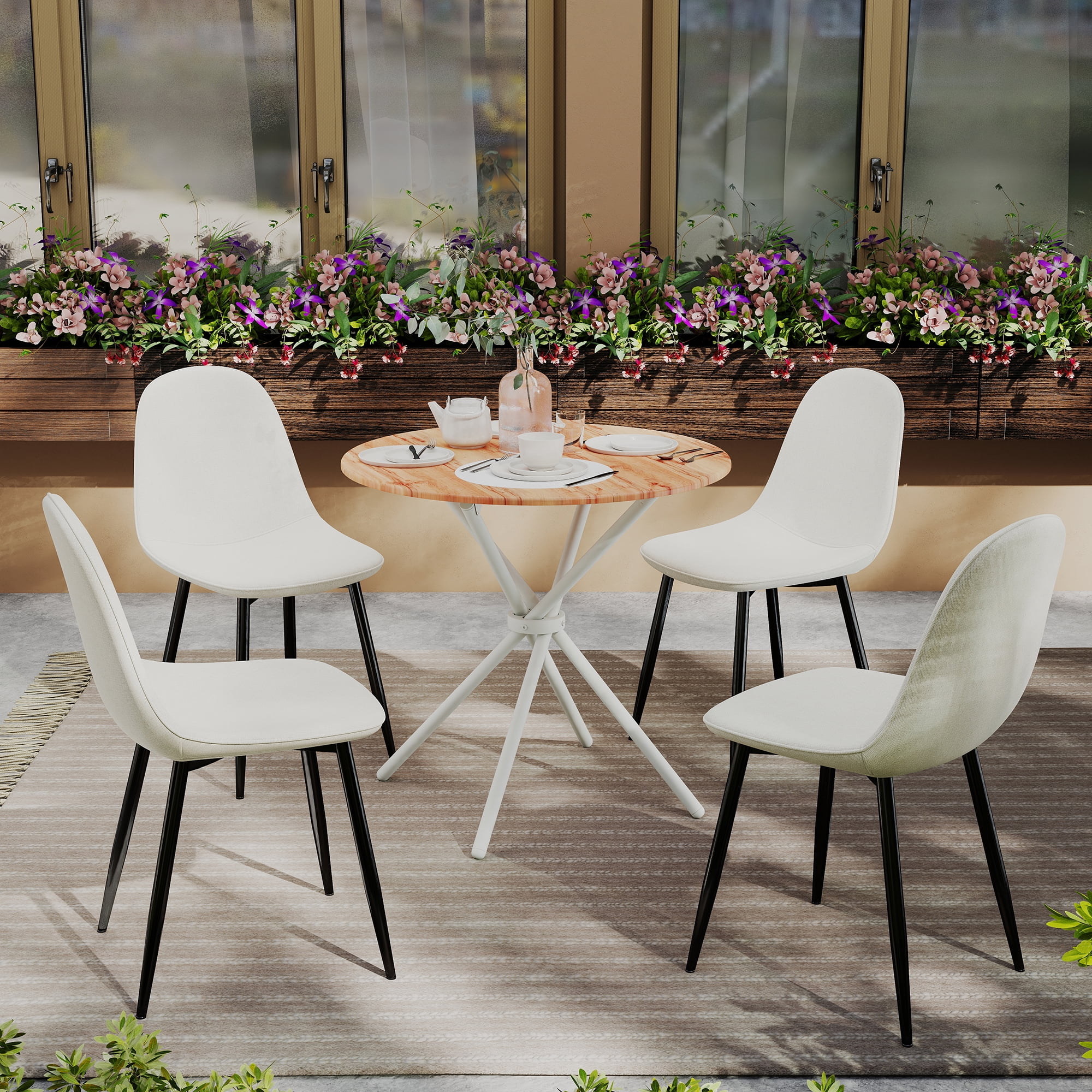 Homy Casa Dining Chairs Set of 4, Upholstered Linen-Look Armless ...