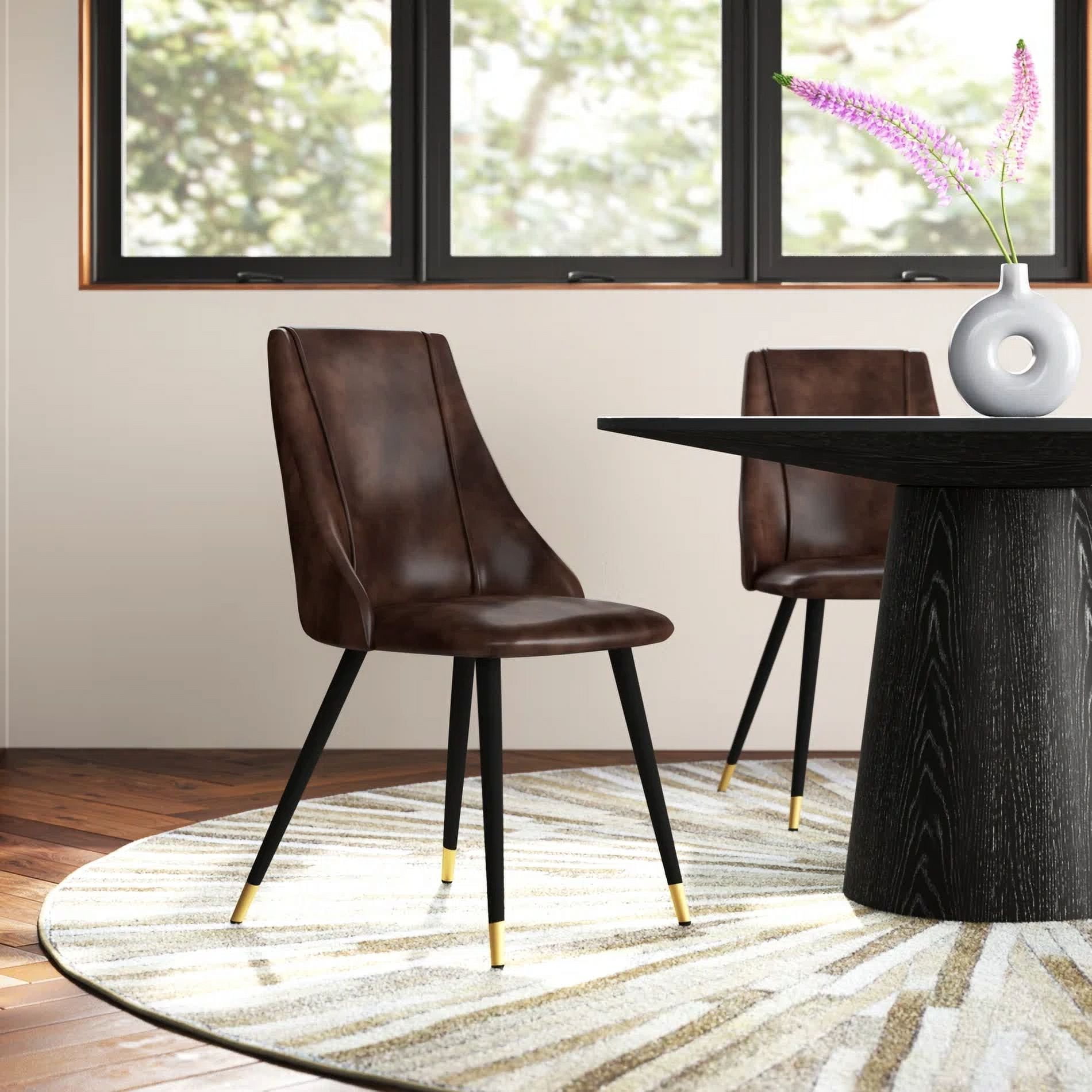 Homy Casa Dining Chairs Set of 2, Modern Kitchen Side Chairs,Brown PU ...