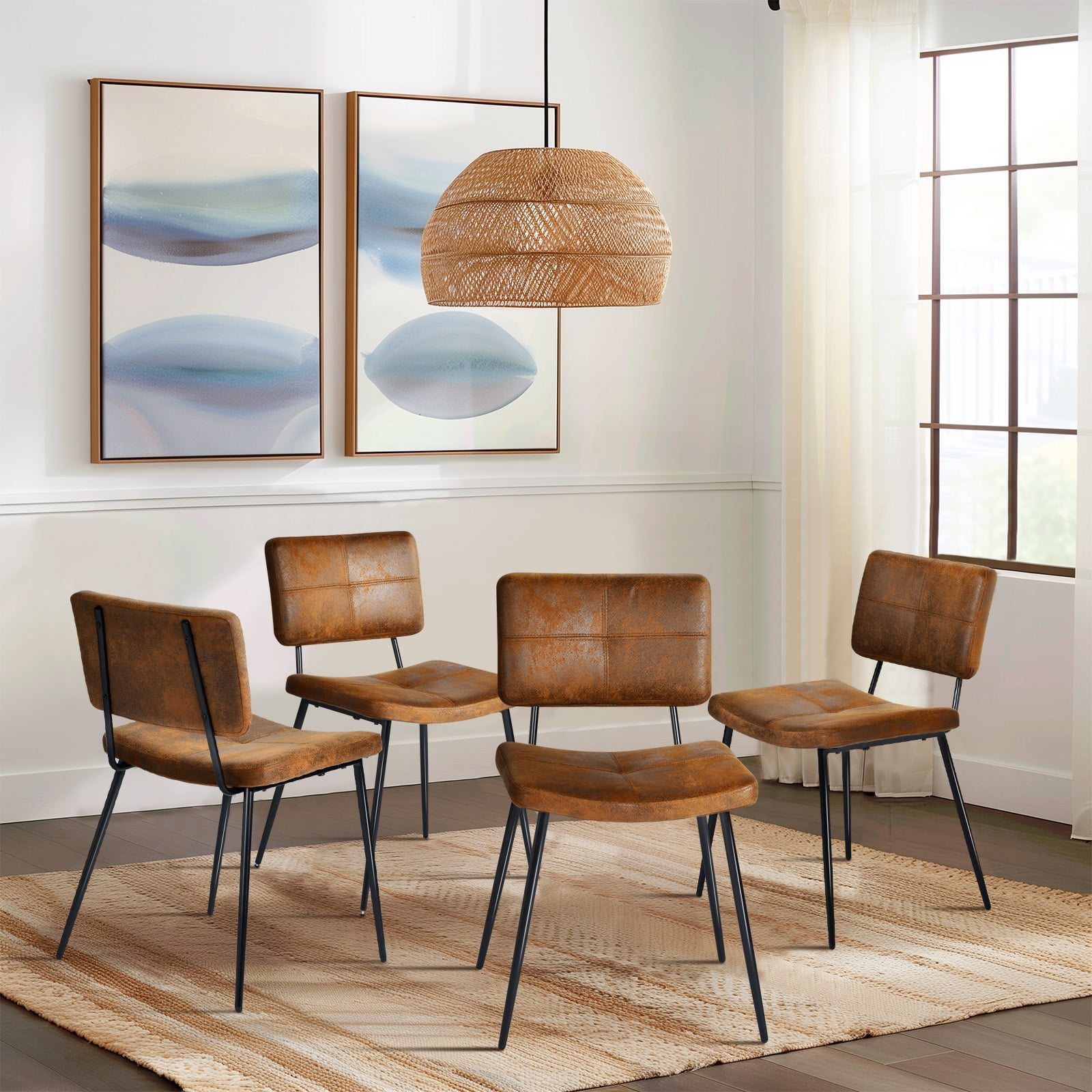 Homy Casa Dining Chairs Set of 4 Upholstered Mid Century Modern Accent Chairs for Kitchen Living Room Brown