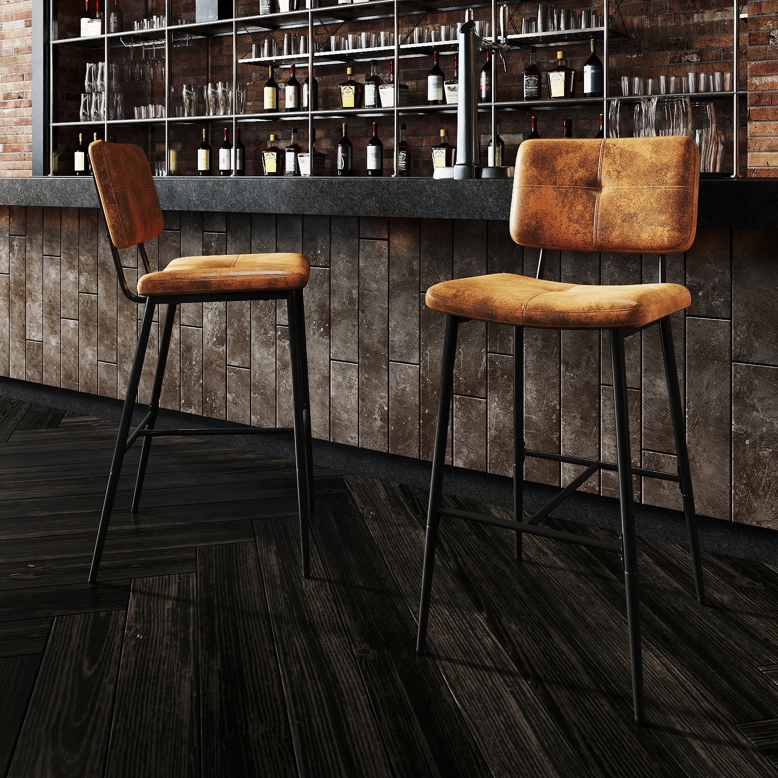 Homy Casa Durable Suede Bar Stools Set of 2, Thick Padded Seats ...