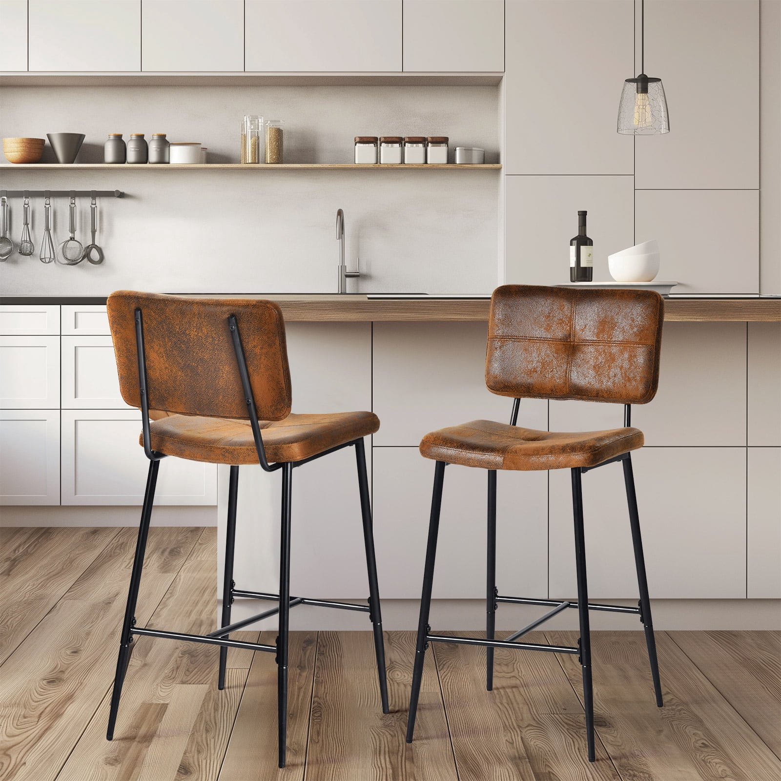 Homy Casa Durable Suede Bar Stools Set of 2, Thick Padded Seats ...