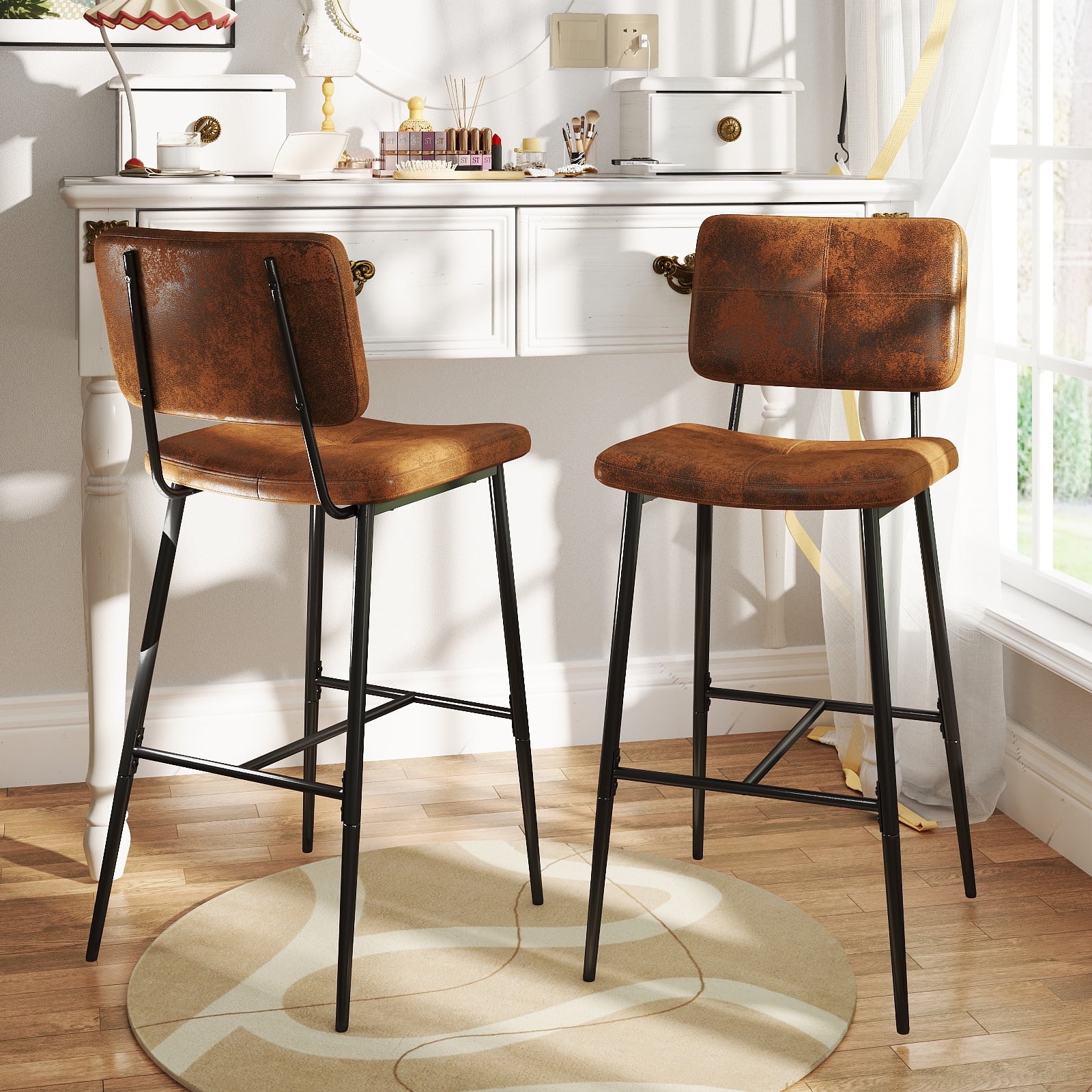 Homy Casa Elegant Suede Vanity Stools Set of 2, Soft and Comfortable ...