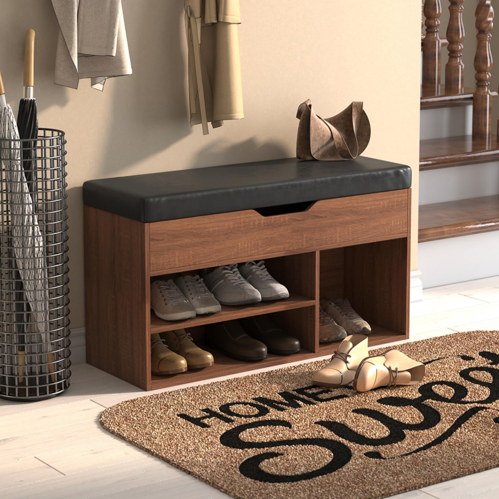 Homy Casa Shoe Entryway Bench with Storage Drawer and Seat Cushion ...