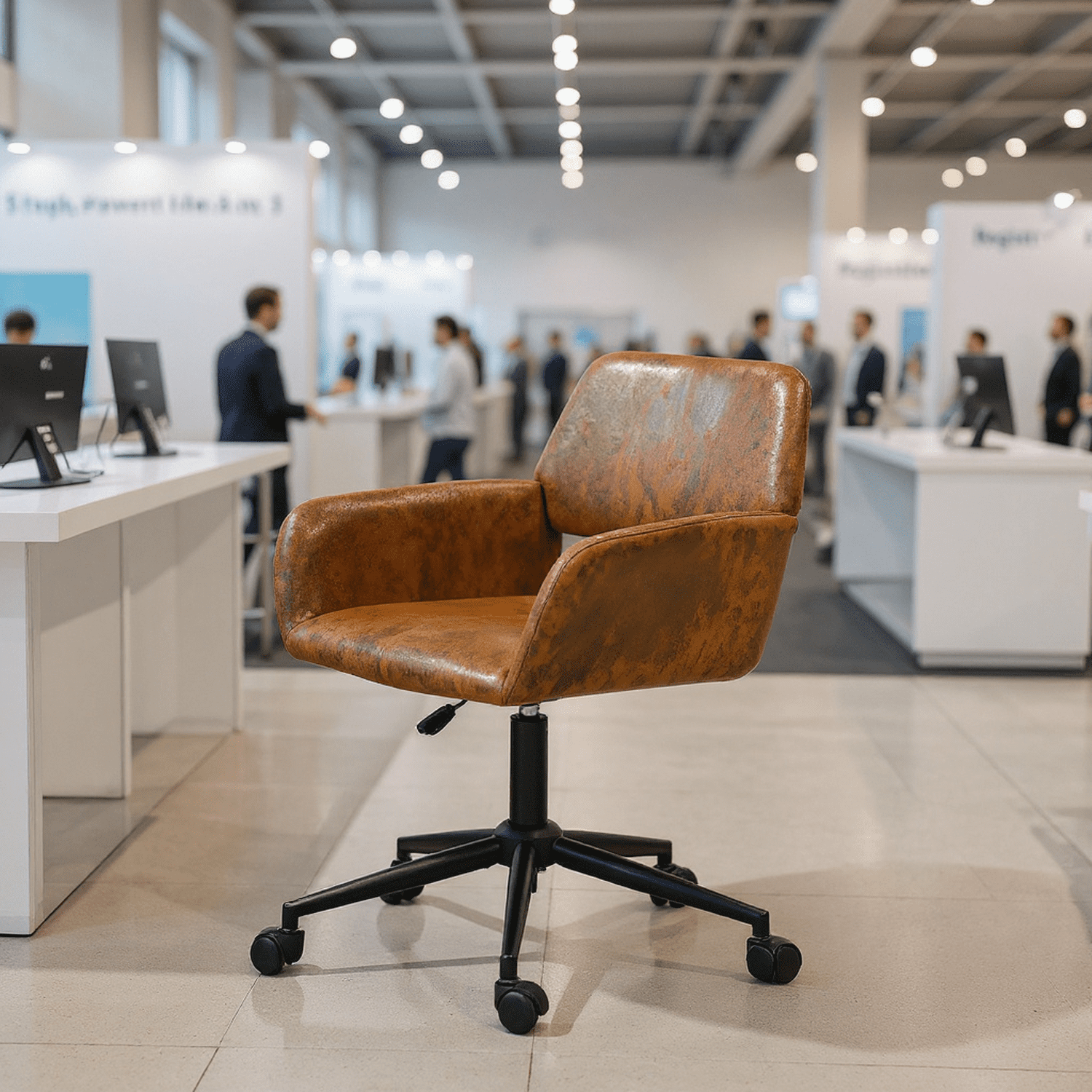 Homy Casa Event & Expo Backstage Admin Chair, Rolling, Brown Faux Suede ...