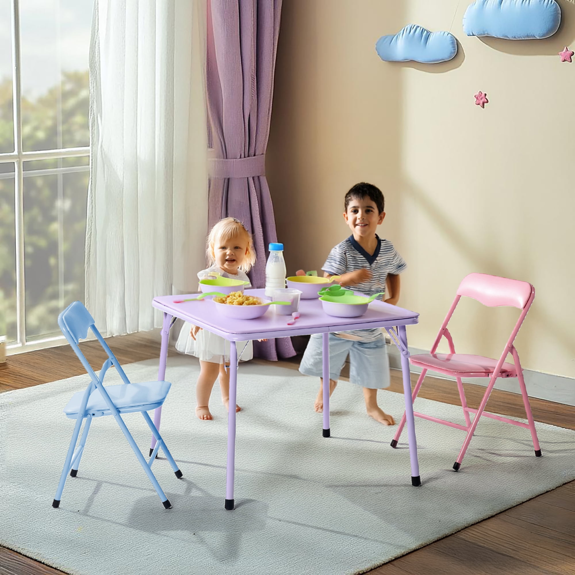 Homy Casa Kids Folding Play Table with 2 Chairs, Multicolor Toddler ...