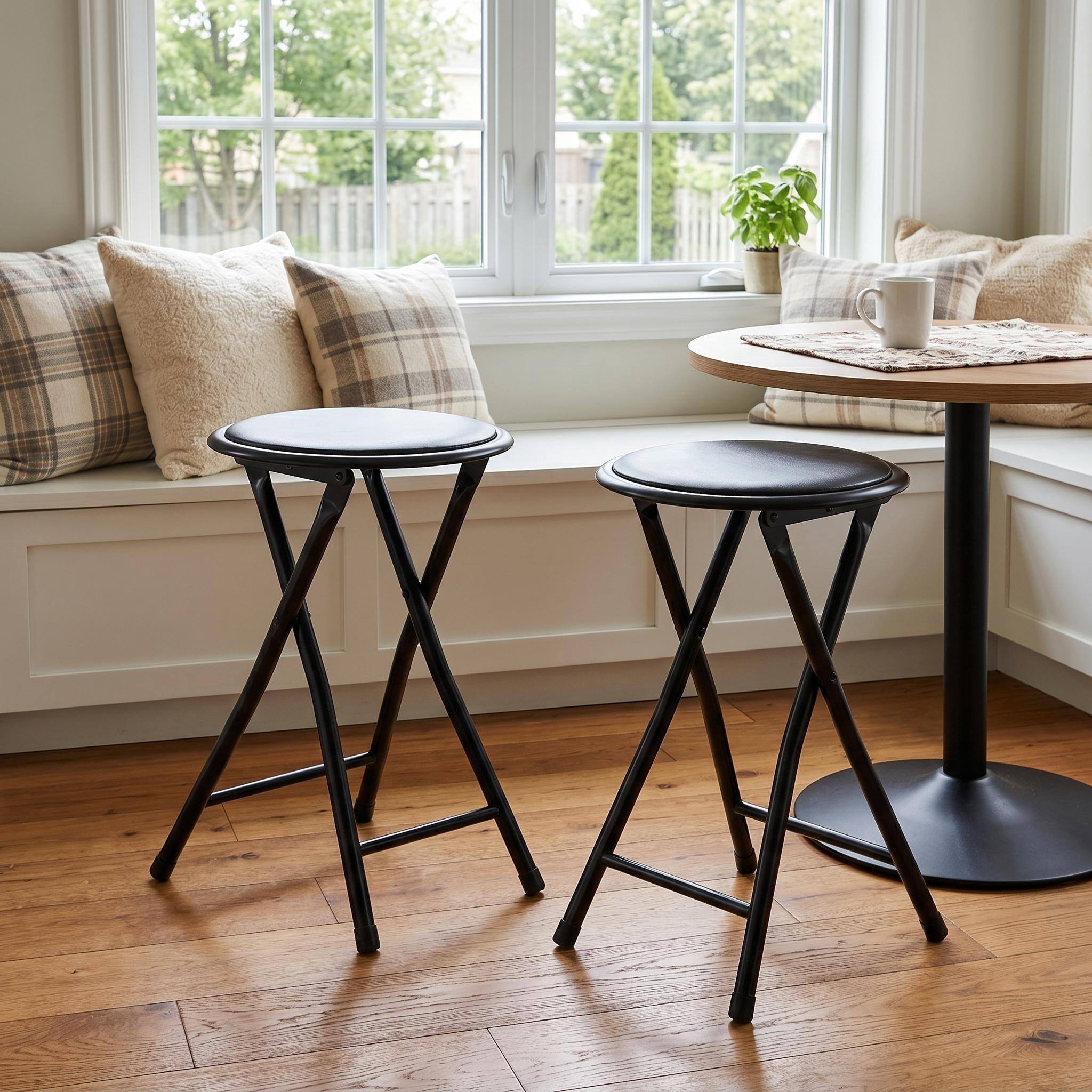 Homy Casa 2-Pack Folding Stools with Padded Round Seat, Black Metal ...