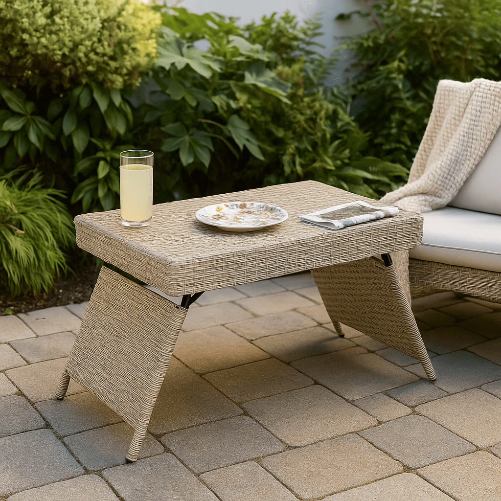 Homy Casa Folding Wicker Table for Patio or Balcony, Portable Tea Table ...