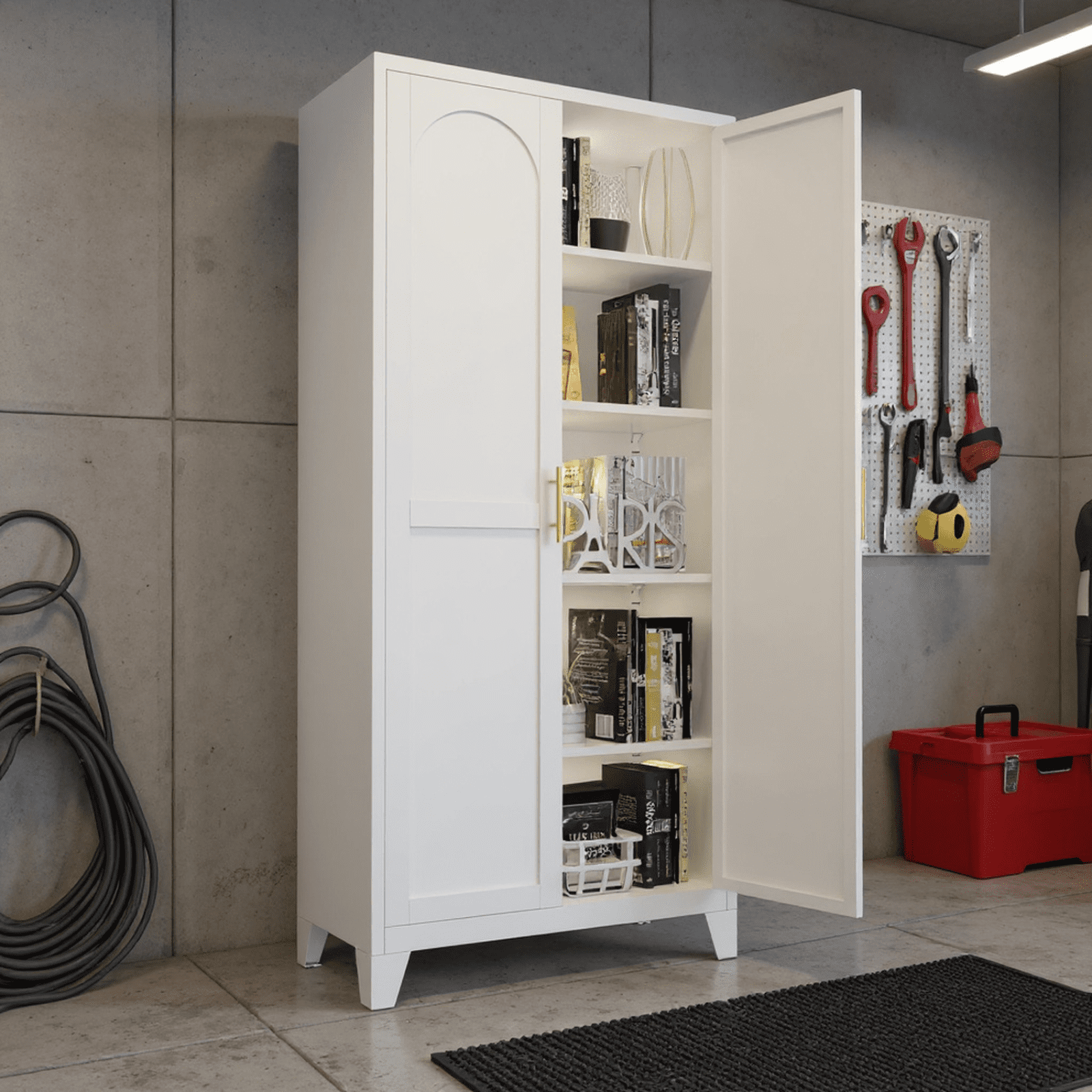 Homy Casa Garage Storage Cabinet with 2 Doors, Adjustable Shelves ...