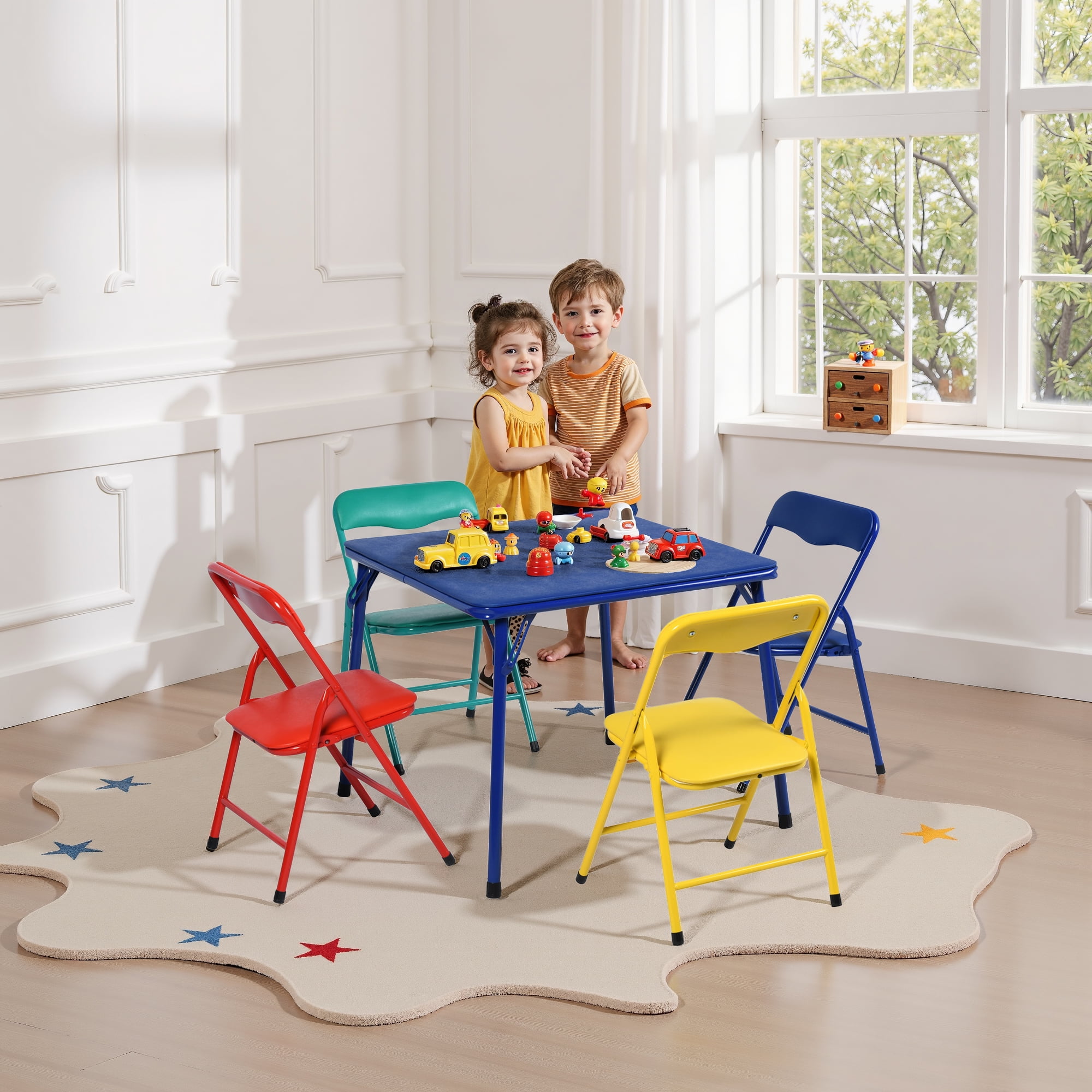 Homy Casa Kids Table and 4 Chairs Set, Folding Activity Table for ...