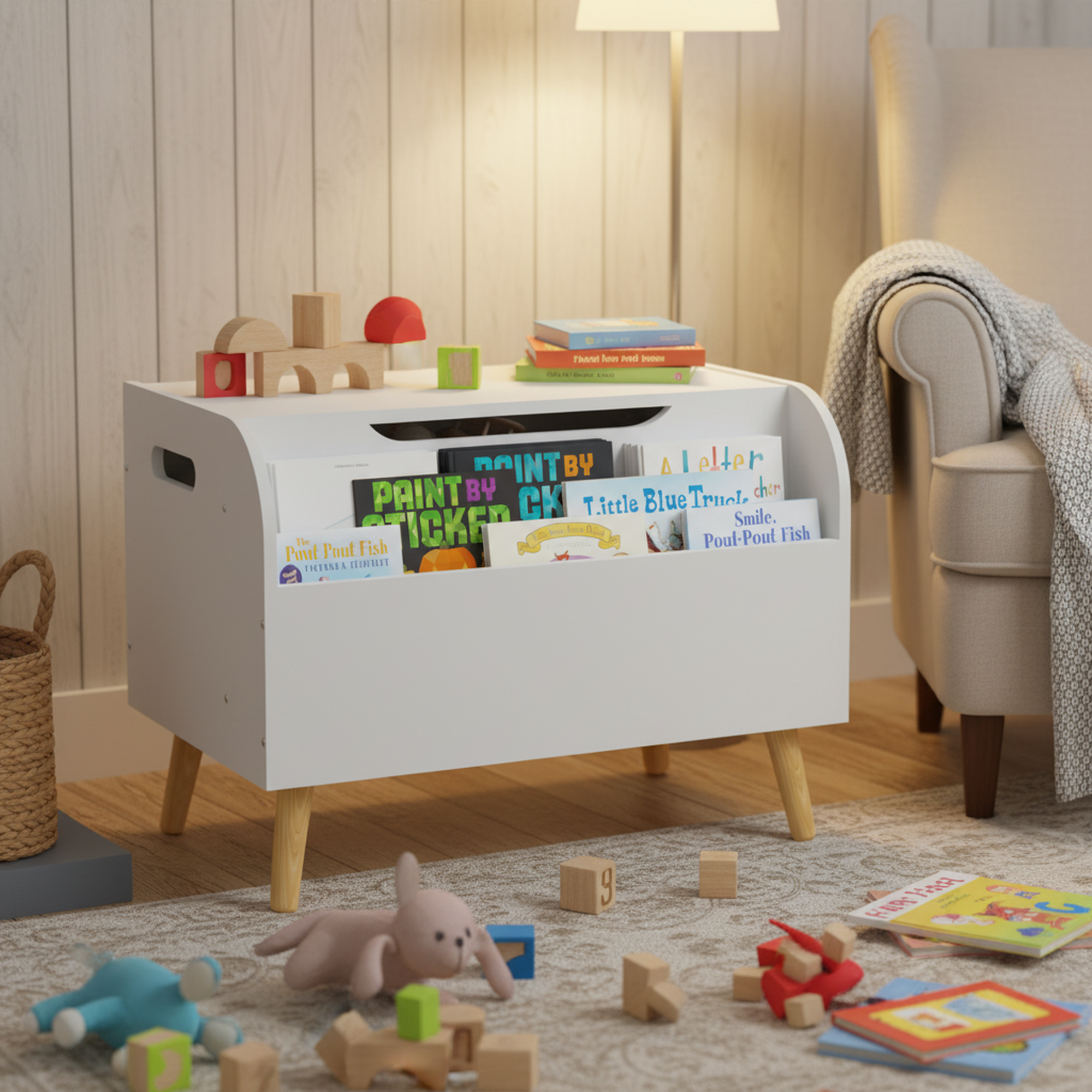 Homy Casa Kids Bookshelf with Toy Storage Bench, Front Facing Book ...