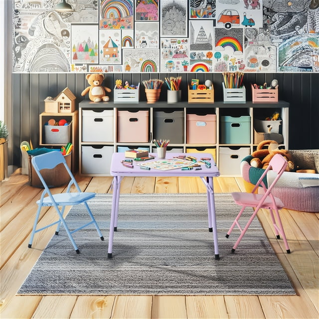 Homy Casa Kids Folding Drafting Table and Chair Set of 3, Ideal for Creative Art, Homework ...