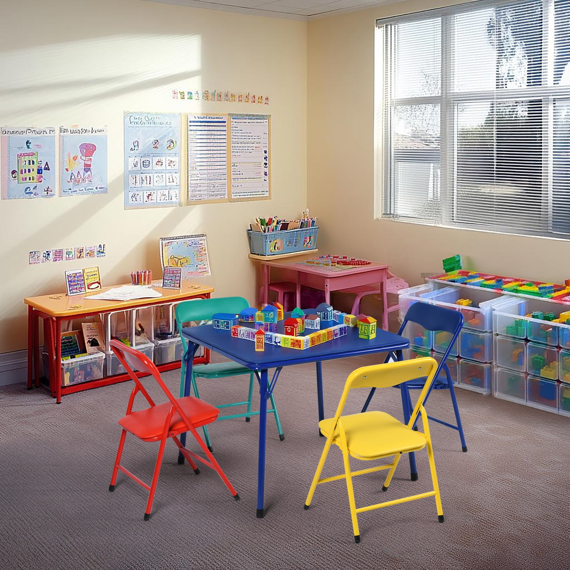 Homy Casa Kids Game Card Table and Chair Set, 5-Piece Toddler Furniture ...