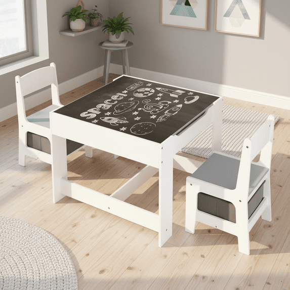 Homy Casa Kids Table and Chair Set, 3-in-1 Activity Table with Storage ...