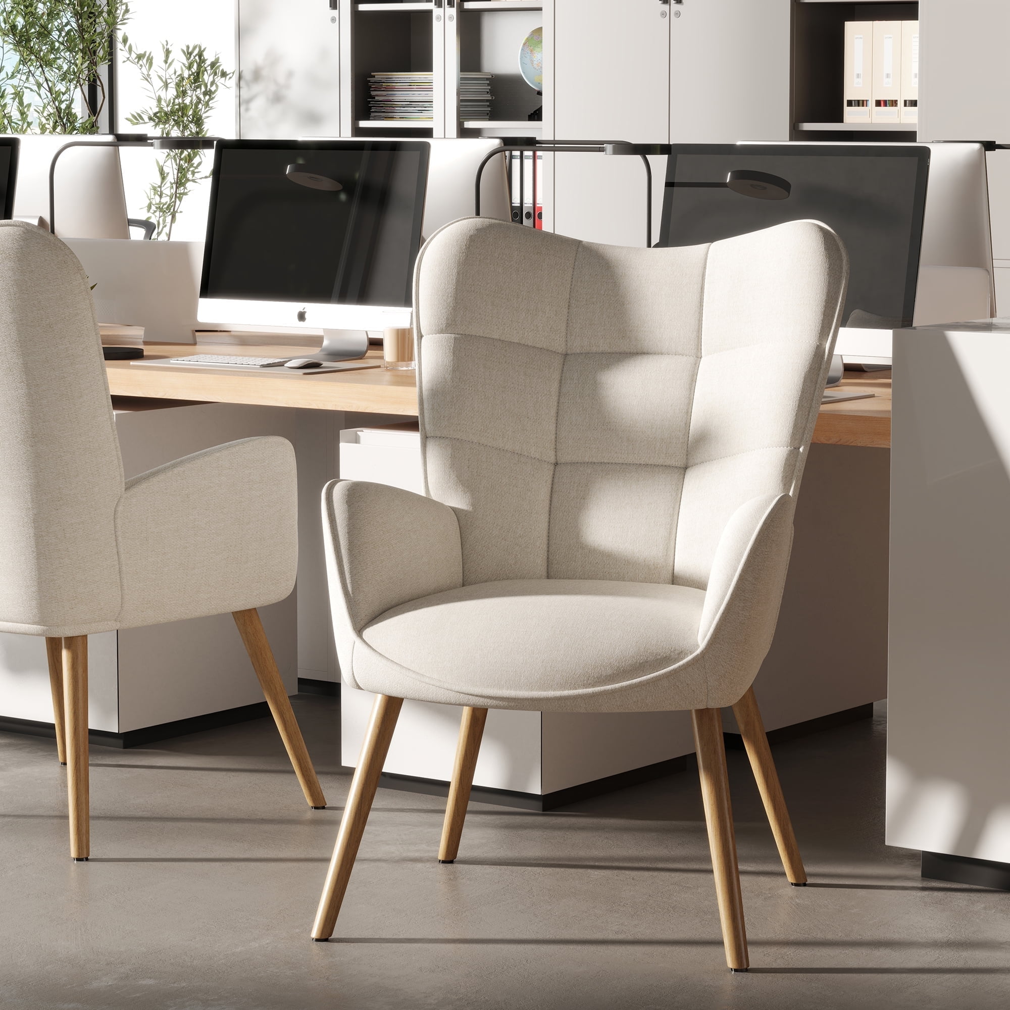 Homy Casa Mid-Century Desk Chair with Wingback & Armrests Home Office ...
