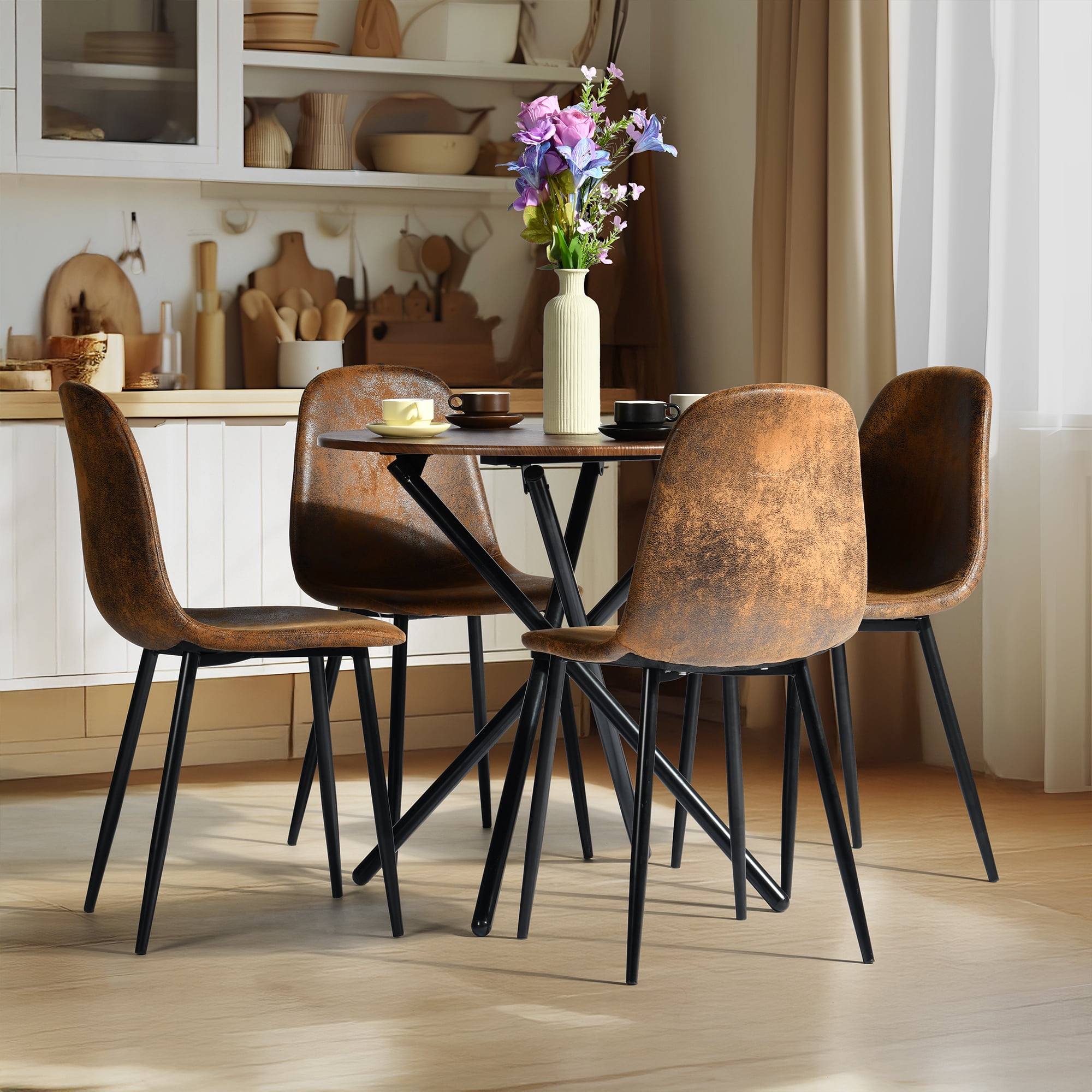 Leather dining chair with metal legs store