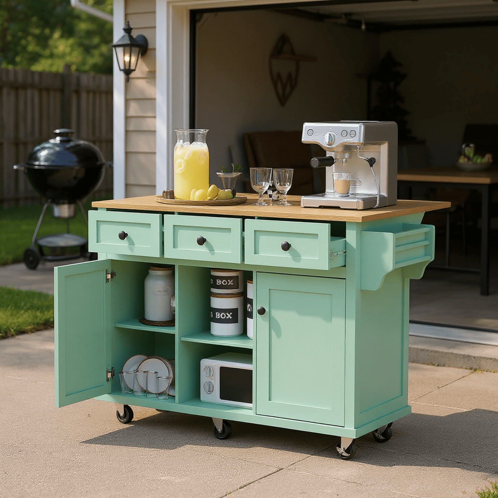 Homy Casa Rolling Garage Storage Cabinet with Drop-Leaf Worktop ...