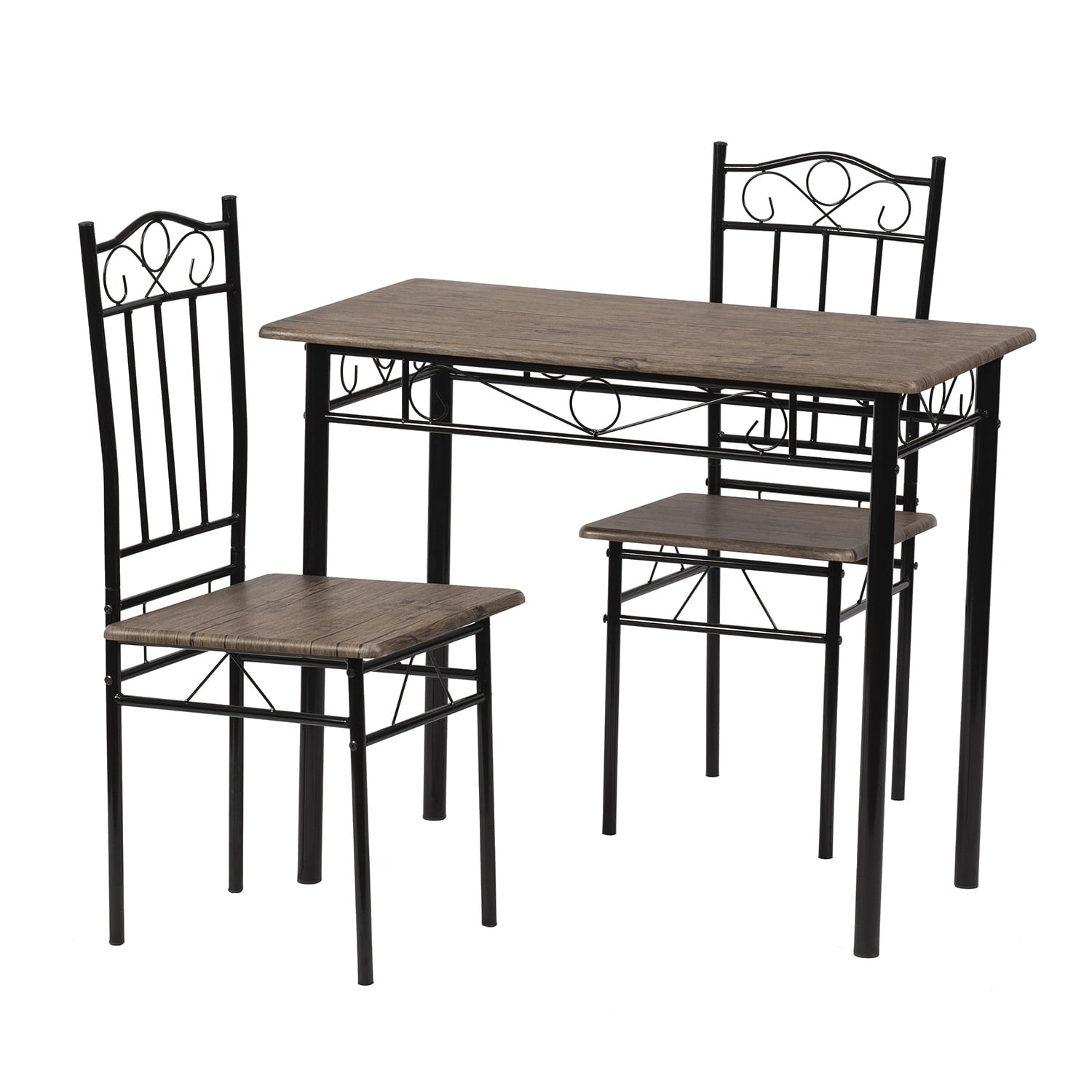 Homy Casa Indoor Style 3-Piece Dining Set with Steel Frame, Wood Top ...