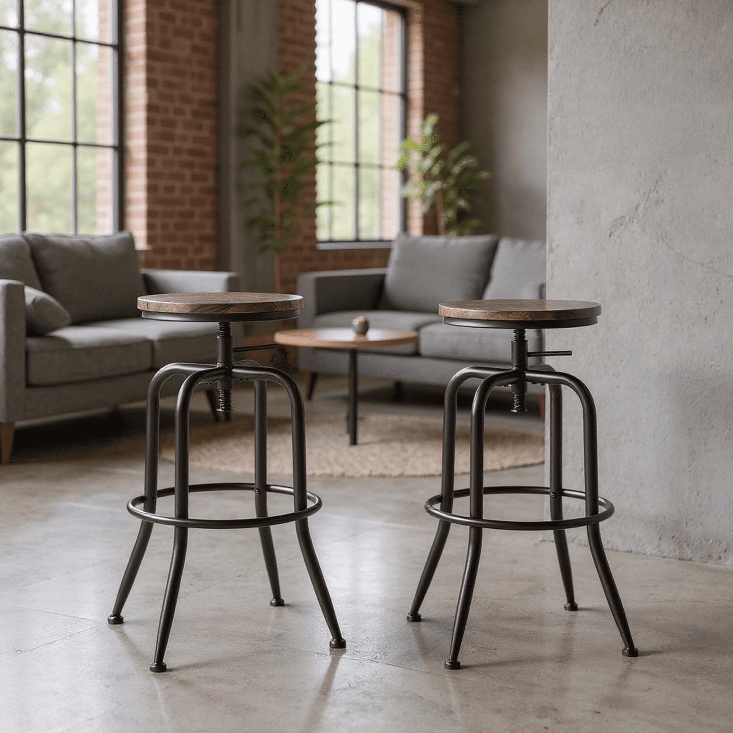 Homy Casa Set of 2 Industrial Bar Stools with Swivel Seats and ...