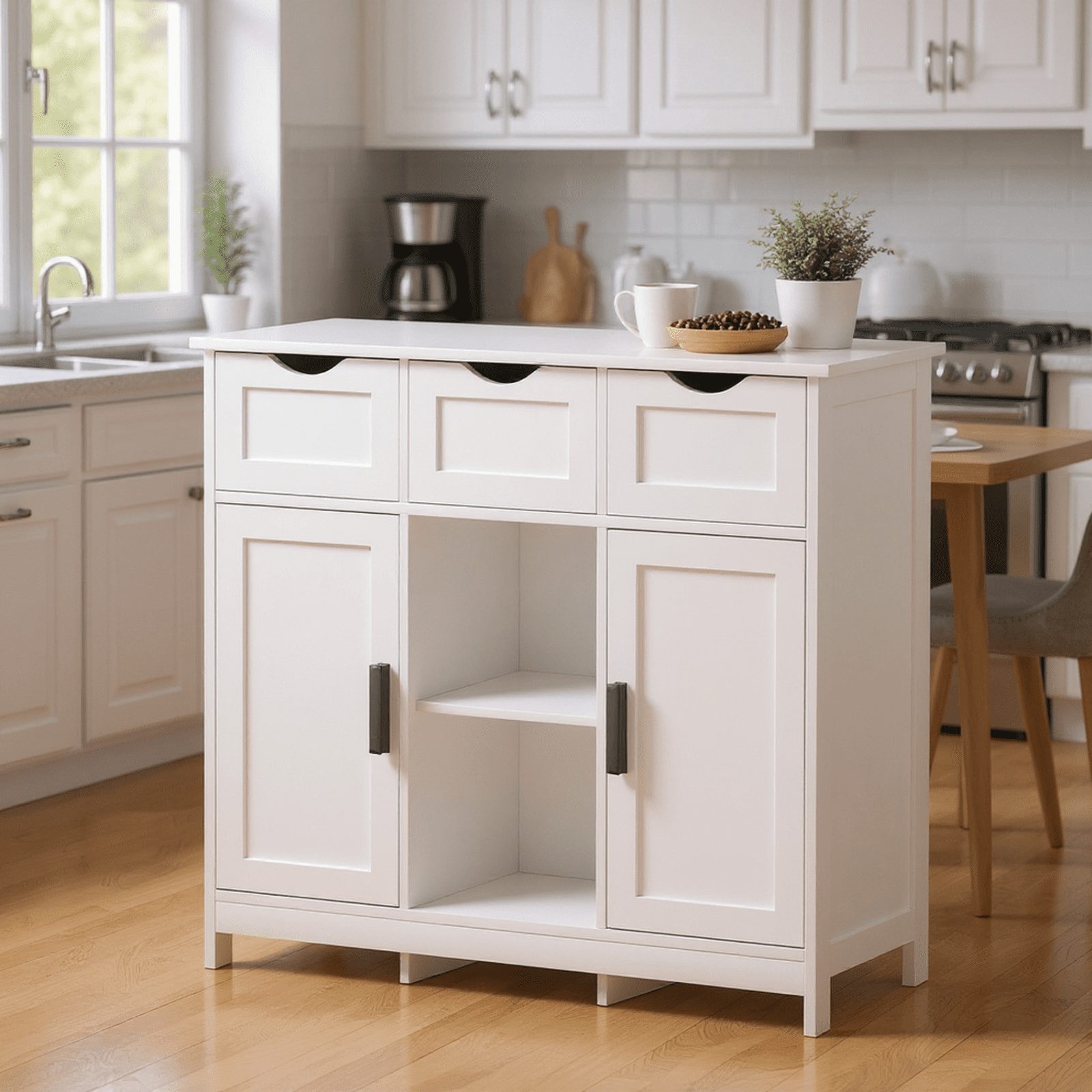 Homy Casa Storage Cabinet with 2 Doors and 3 Drawers, Adjustable ...