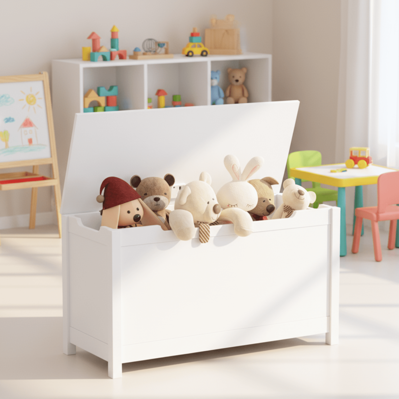 Homy Casa Storage Chest, White Wooden Toy Box with Safety Hinge, Kids ...