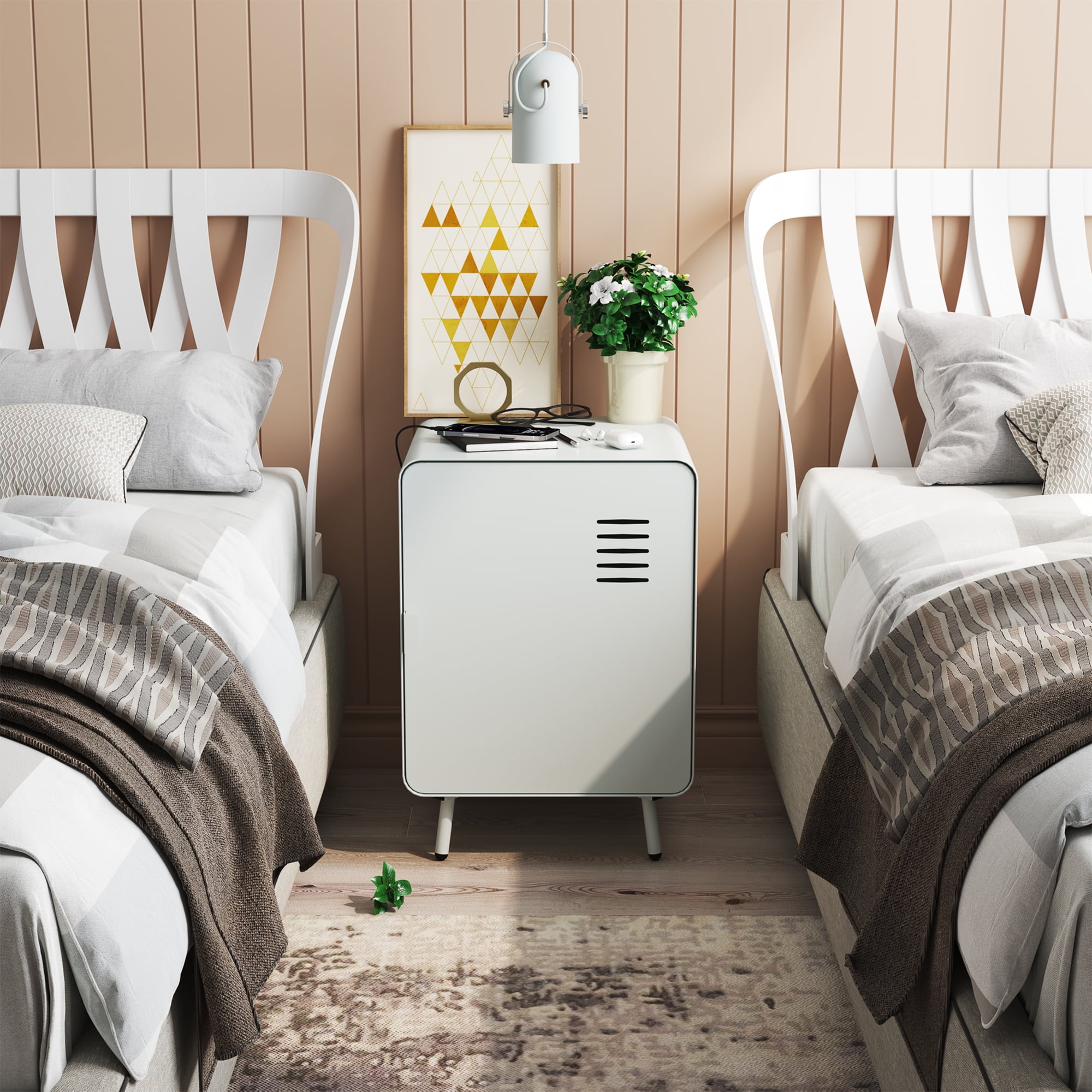 Homy Casa Storage Locker Nightstand with Shelves Metal End Table for ...