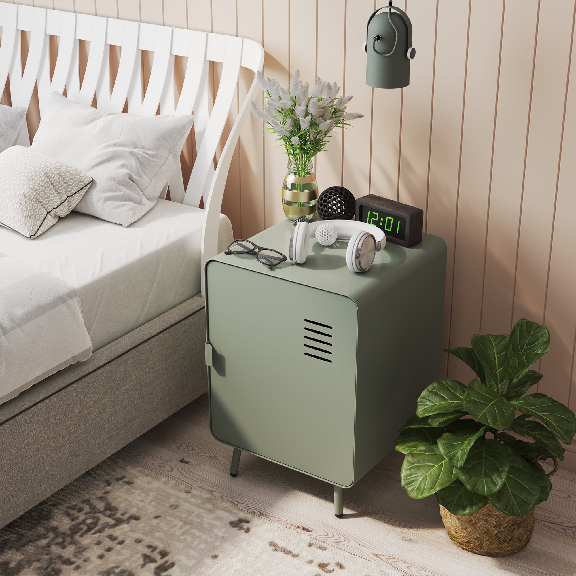 Homy Casa Storage Locker Nightstand with Shelves Metal End Table for ...