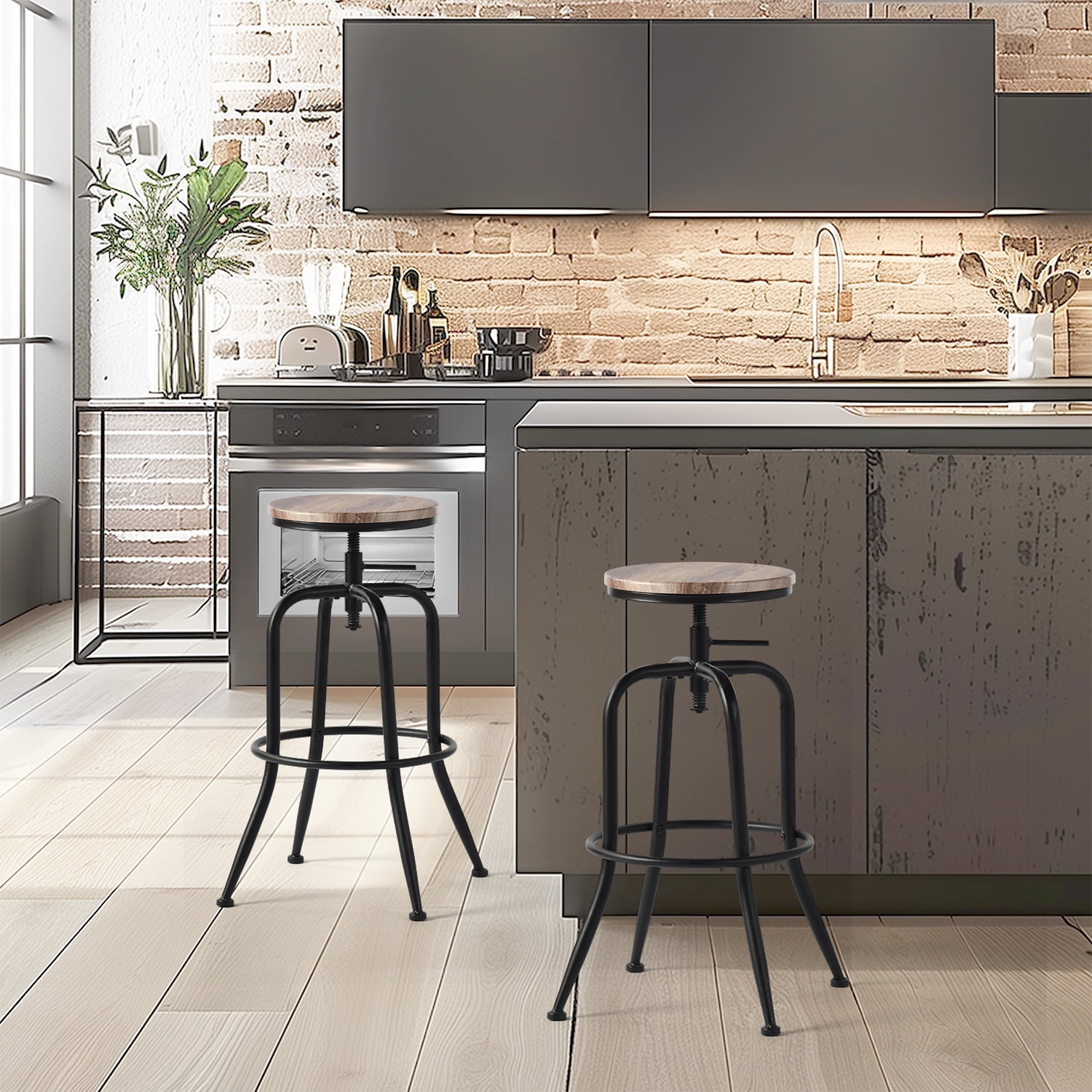 Homy Casa Swivel Bar Stools Set of 2 - Adjustable Height Oak - Walmart.com