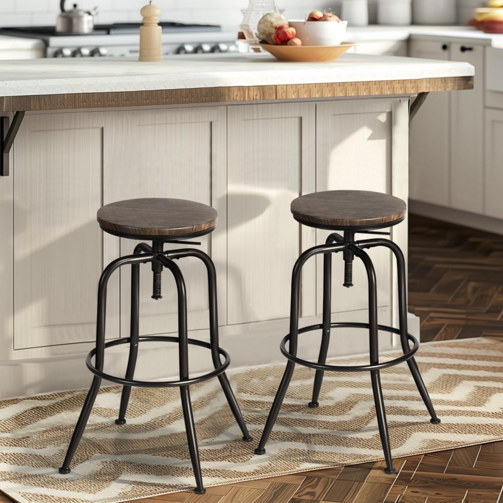 Homy Casa Swivel Bar Stools Set of 2 Adjustable Height Wood Top Counter ...