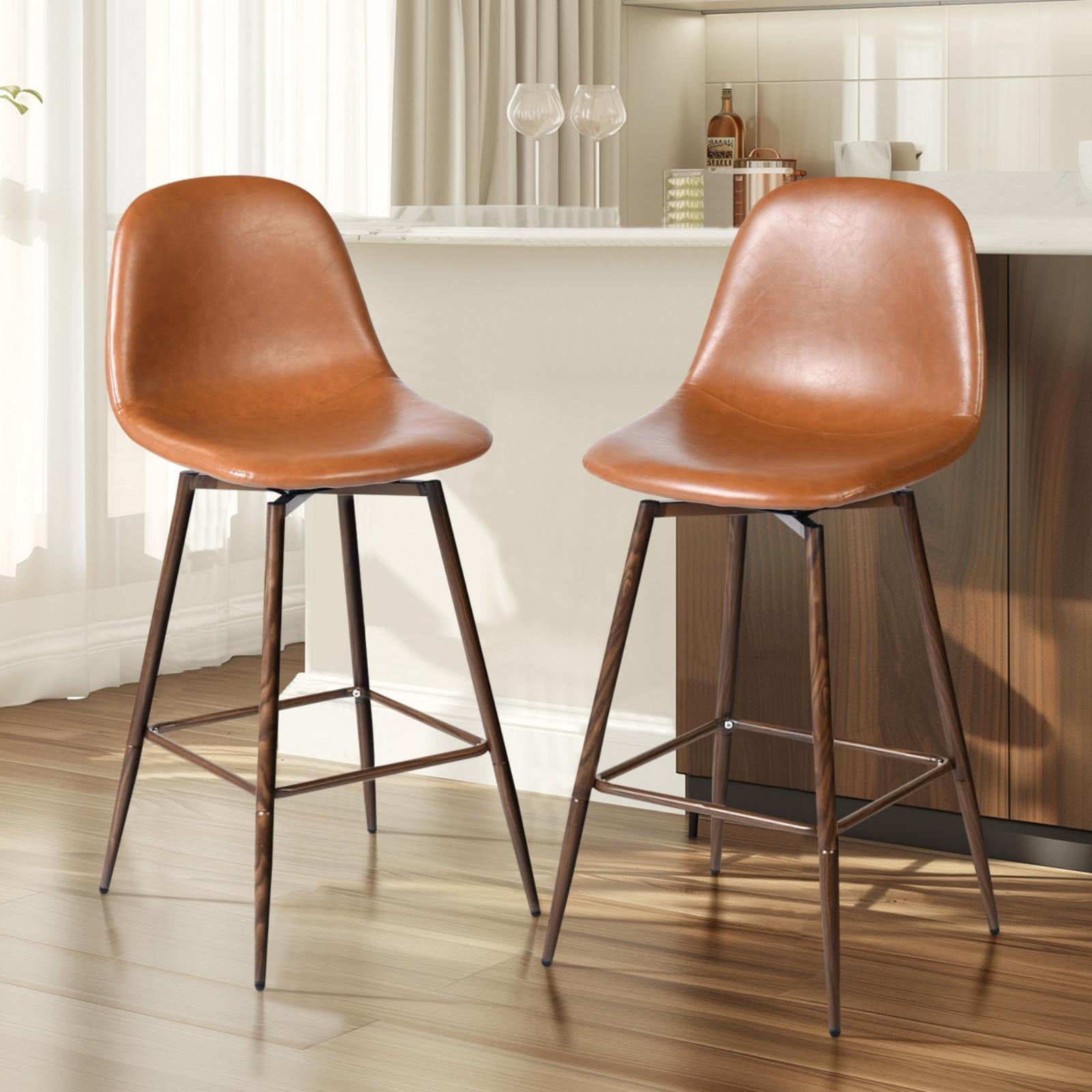 Homy Casa Swivel Bar Stools Set of 2, Mid Century Modern PU Leather ...