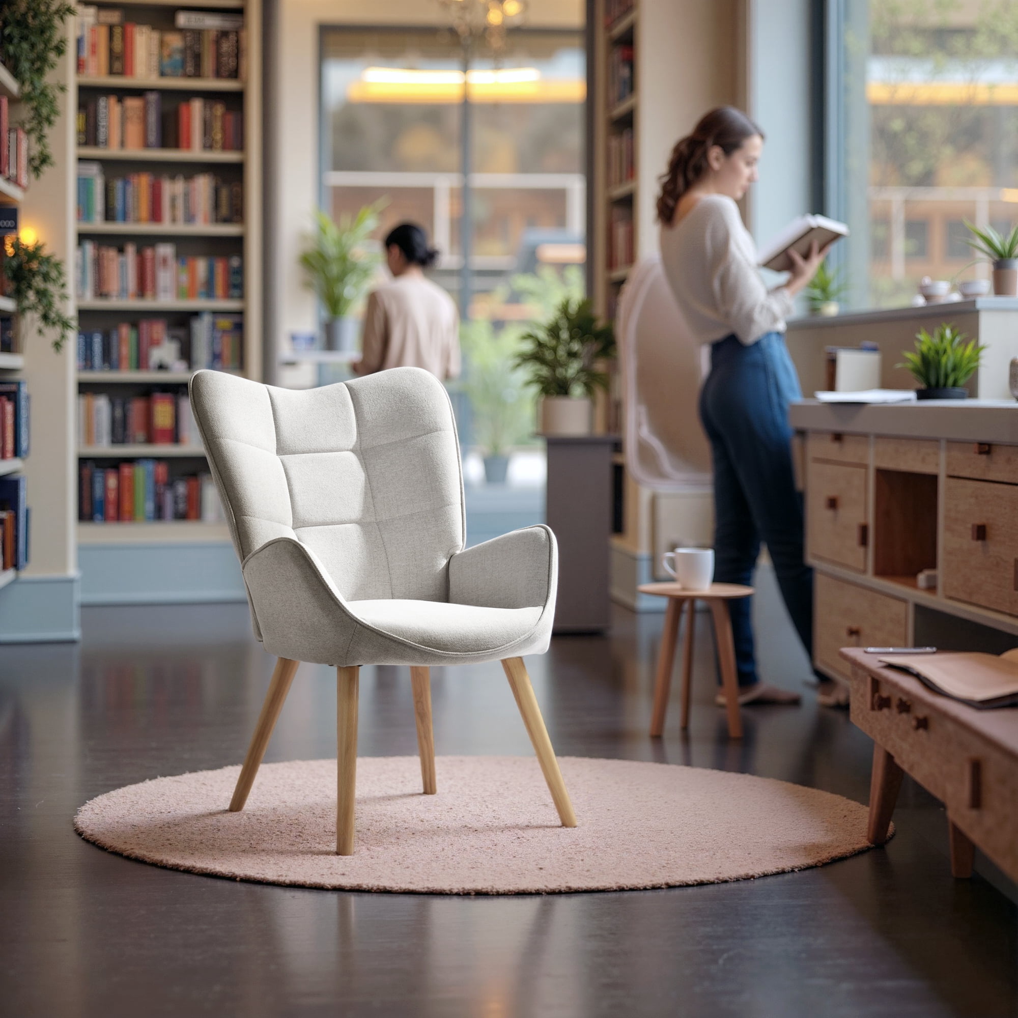 Free Shipping! Homy Casa Beige Guest Chair with Arms, Wooden Legs ...