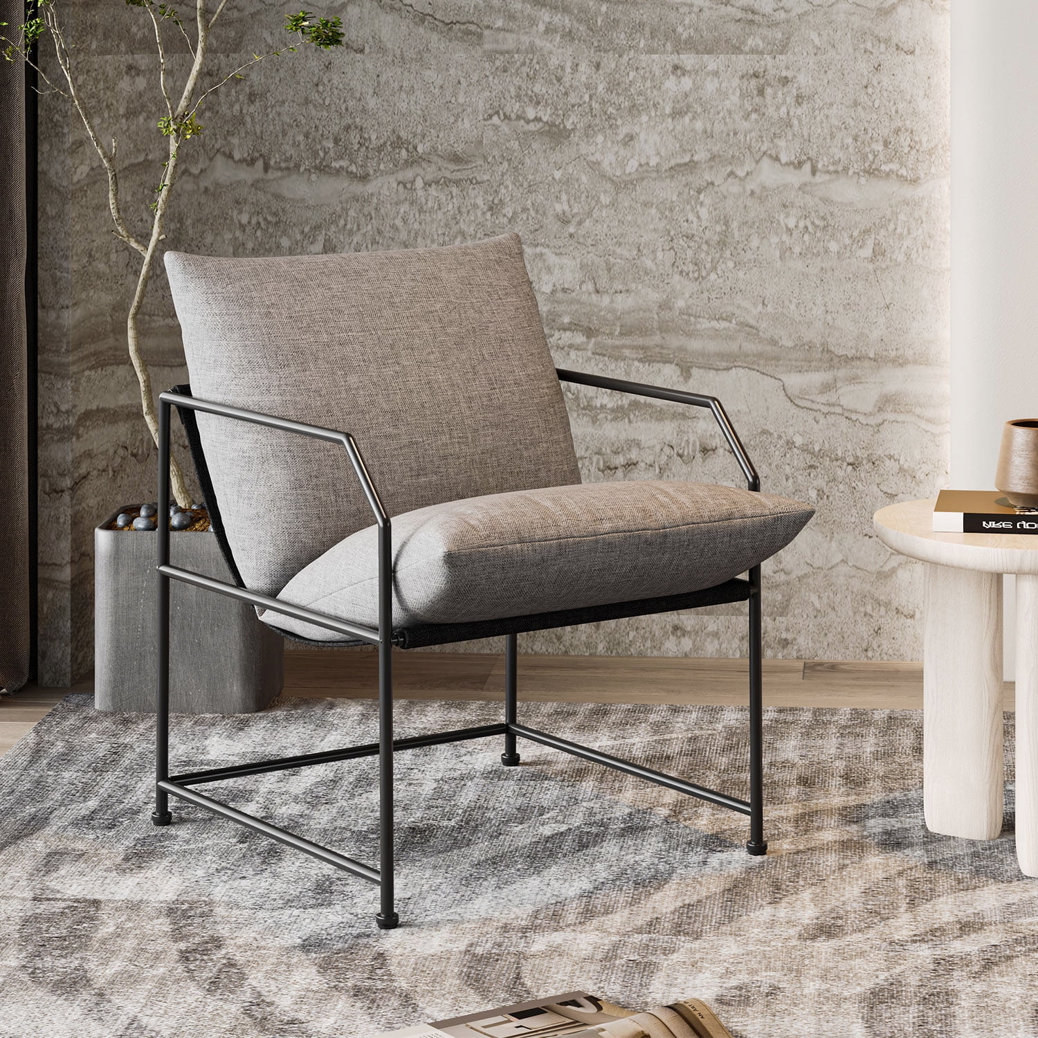 Homy Grigio Sling Accent Chair Mid Century Modern Arm Chair with Metal ...