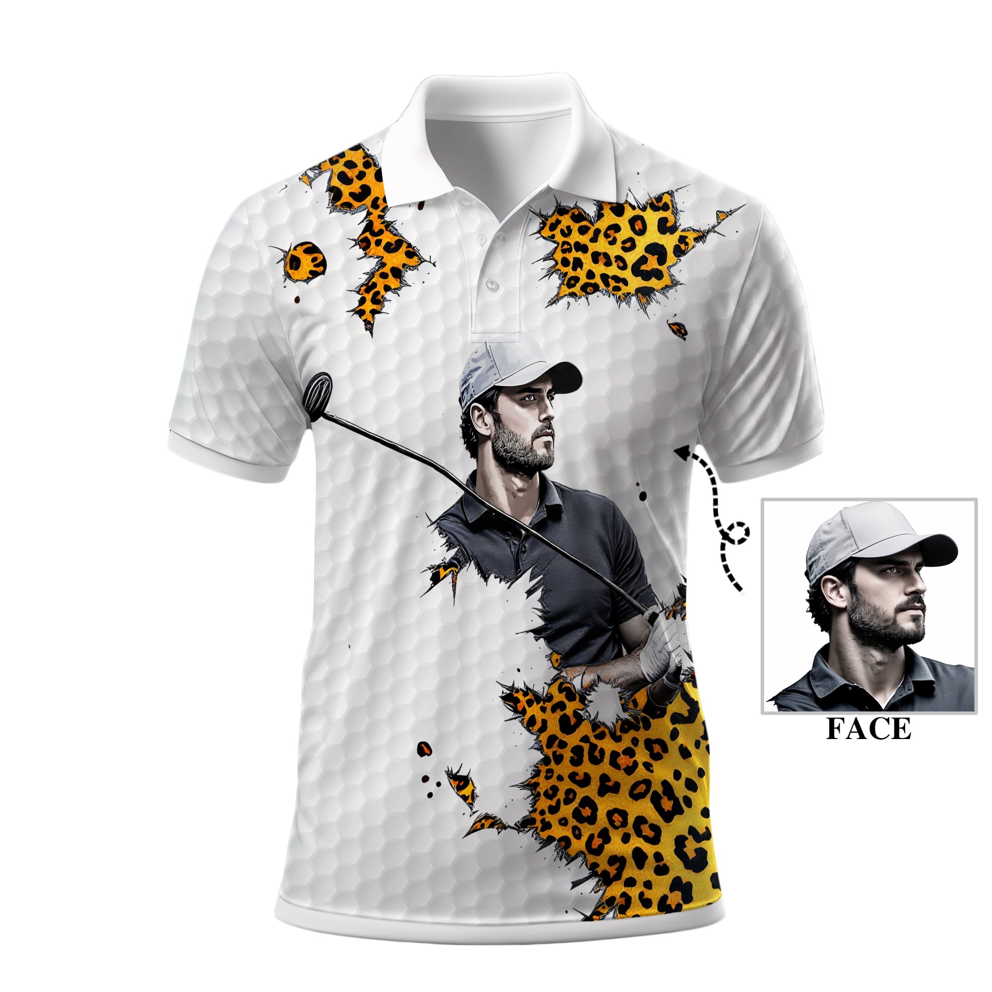 HOMYGIFTS Custom Face Golf Polo Shirt for Men – Leopard Print Design ...