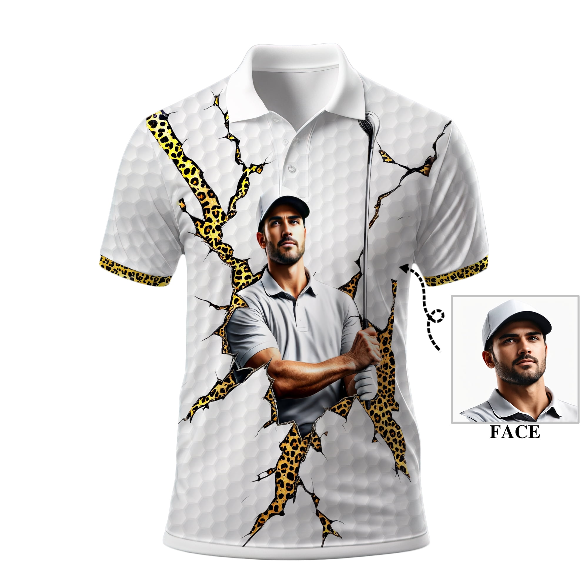 HOMYGIFTS Custom Face Golf Polo Shirt for Men – Leopard Print Design ...