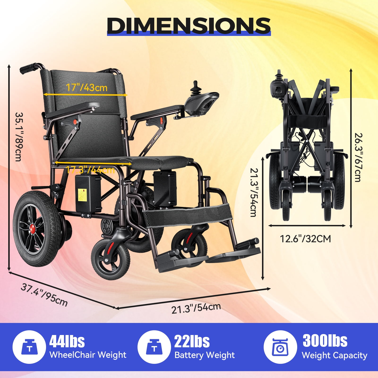HomyKing Lightweight Electric Wheelchair for Adults - Foldable Travel ...