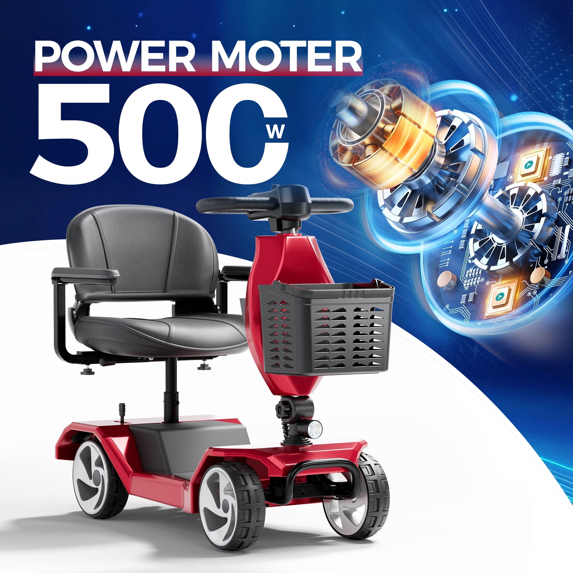 Edcsi MobiLite Elite Foldable Mobility Scooter – 4-Wheel Electric Scooter with Detachable Seat ...