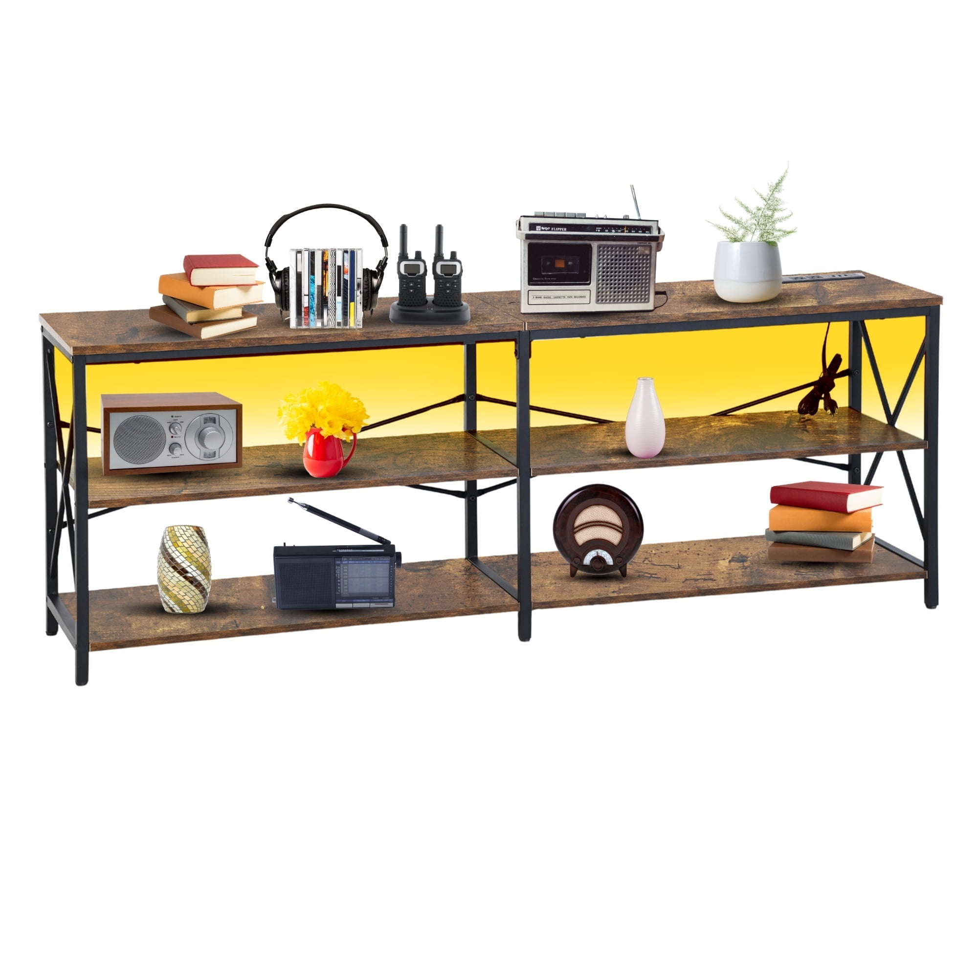 HomyLin TV Stand with Power Outlets, 2 USB Row Plugs & LED Lights, 63 ...
