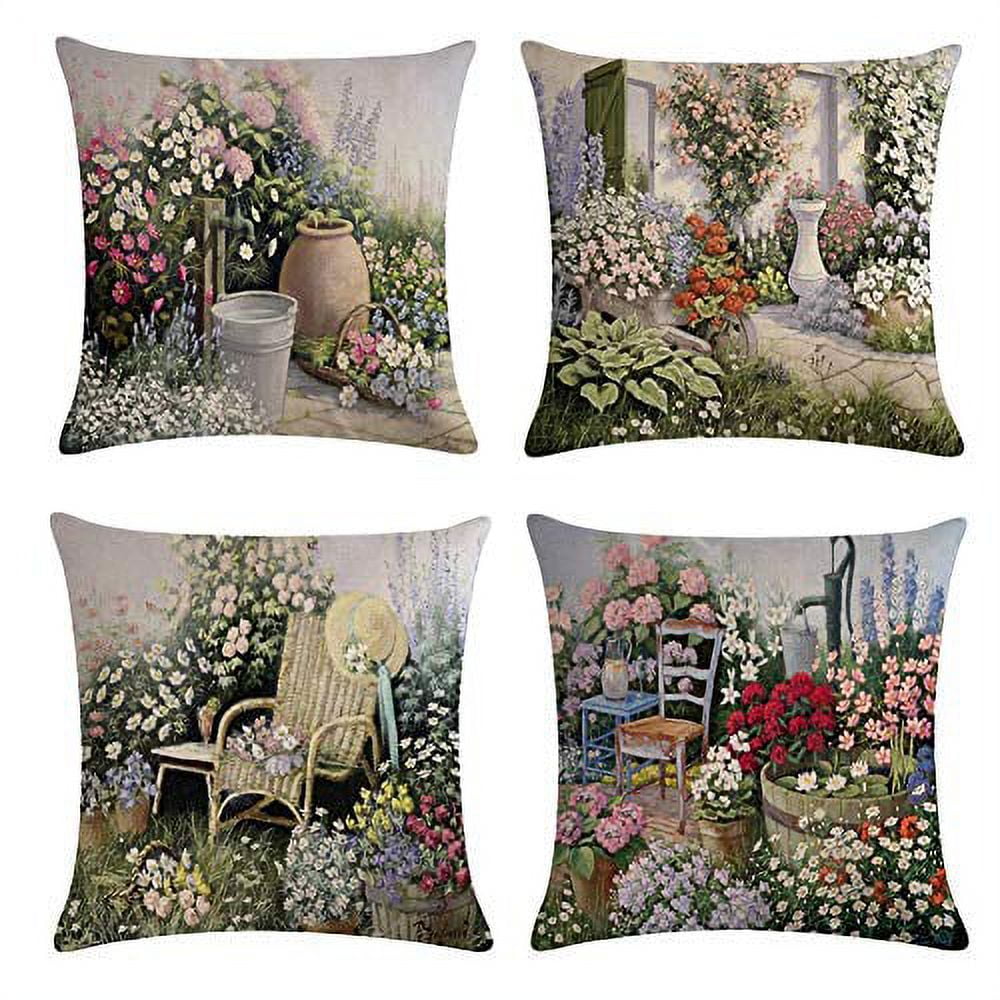 Homyall Flower Farmhouse Decorative Pillow Covers Cotton Linen Spring ...
