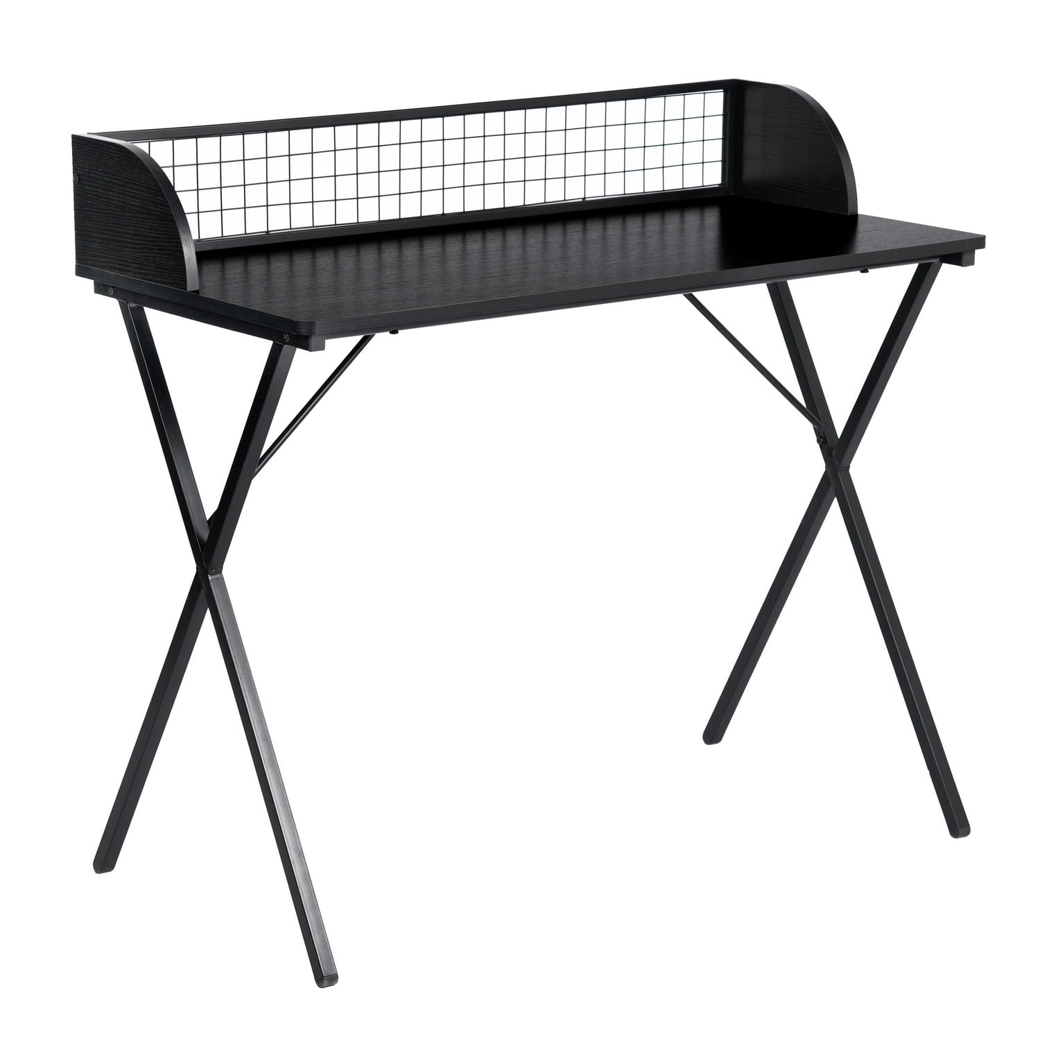 Homycasa Black Wood Desk with Metal Frame and Grid Back Panel Modern ...