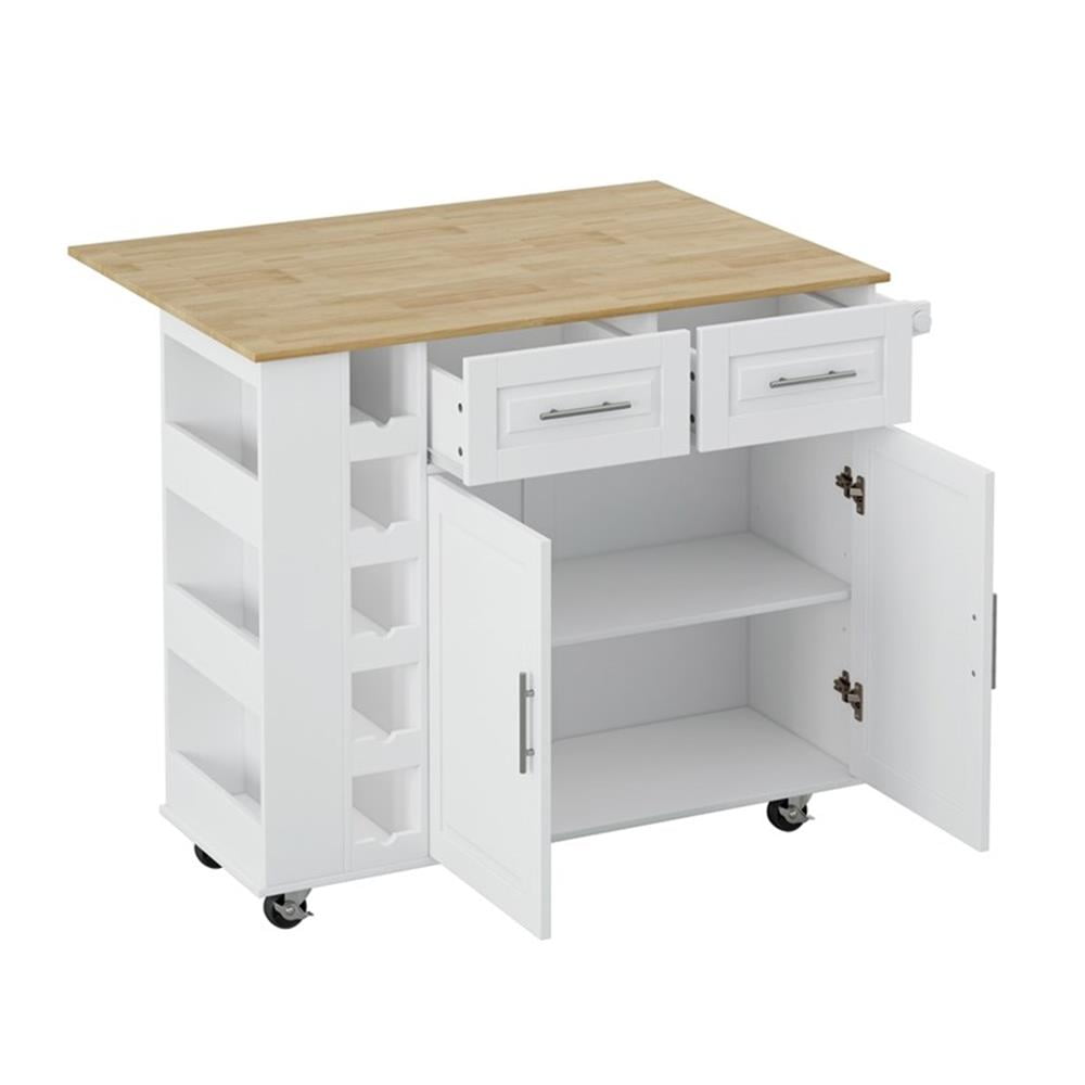 Homycasa Rolling Kitchen Island with Wine Rack&Drop-Leaf Countertop ...