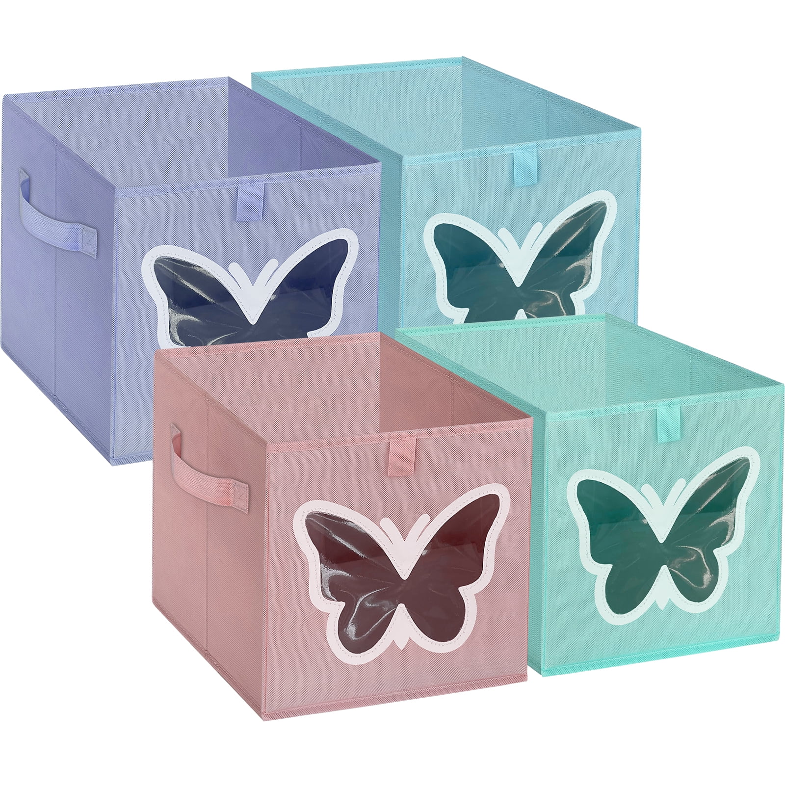 Homyfort Kids 4 Cube Storage Bins, 12x12 Butterfly Cloth Organizer Box ...