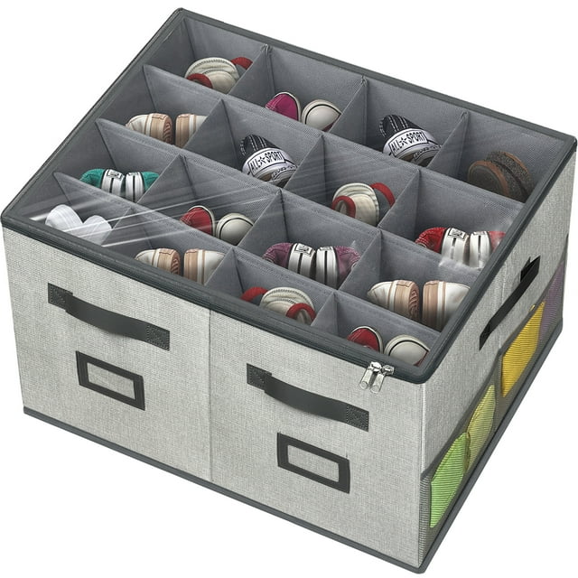Homyfort 16-Pair Shoe Organizer, Large Storage Box with Clear Cover ...