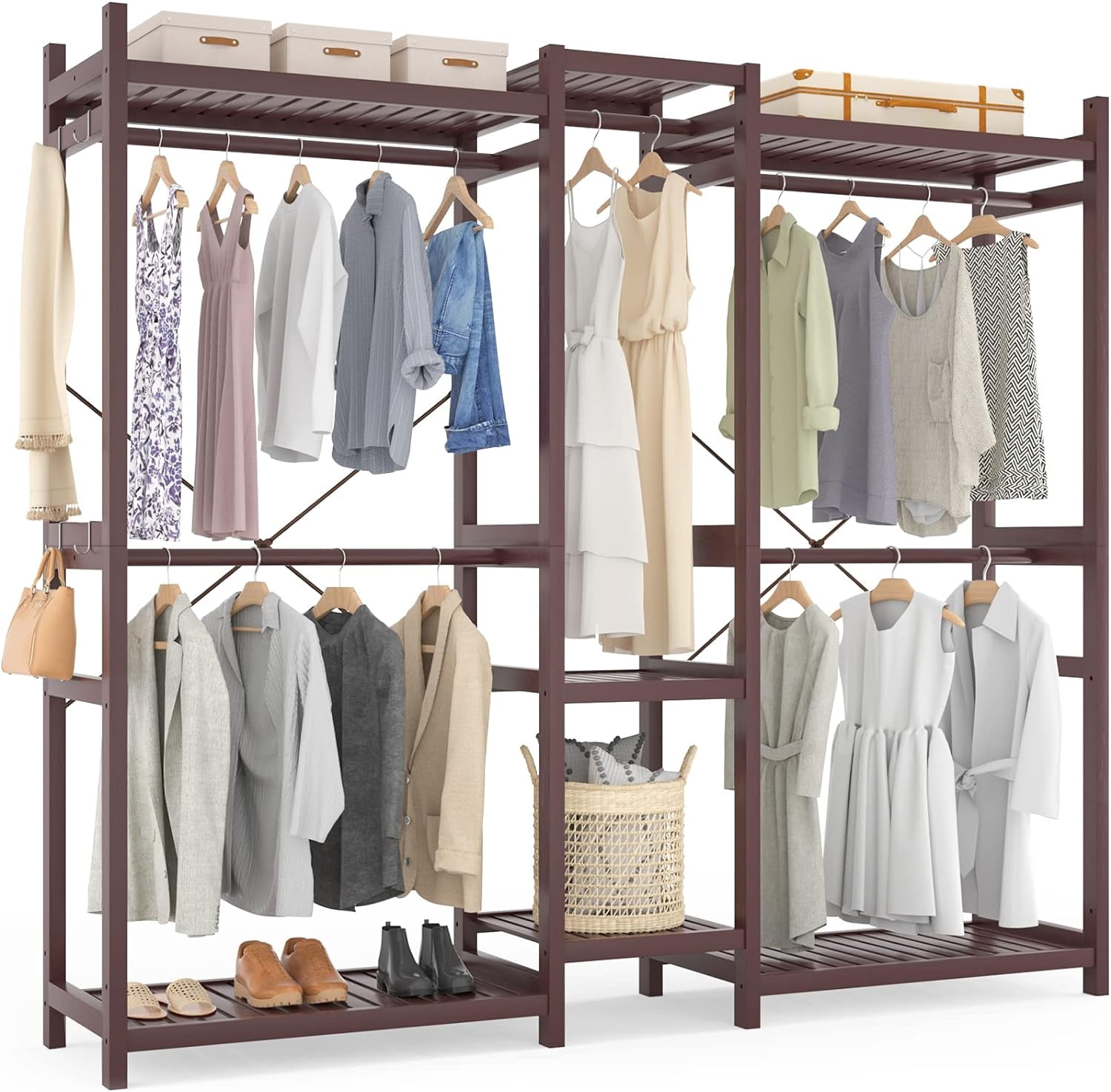 Homykic Bamboo Closet System Clothes Rack, Large Freestanding Garment ...