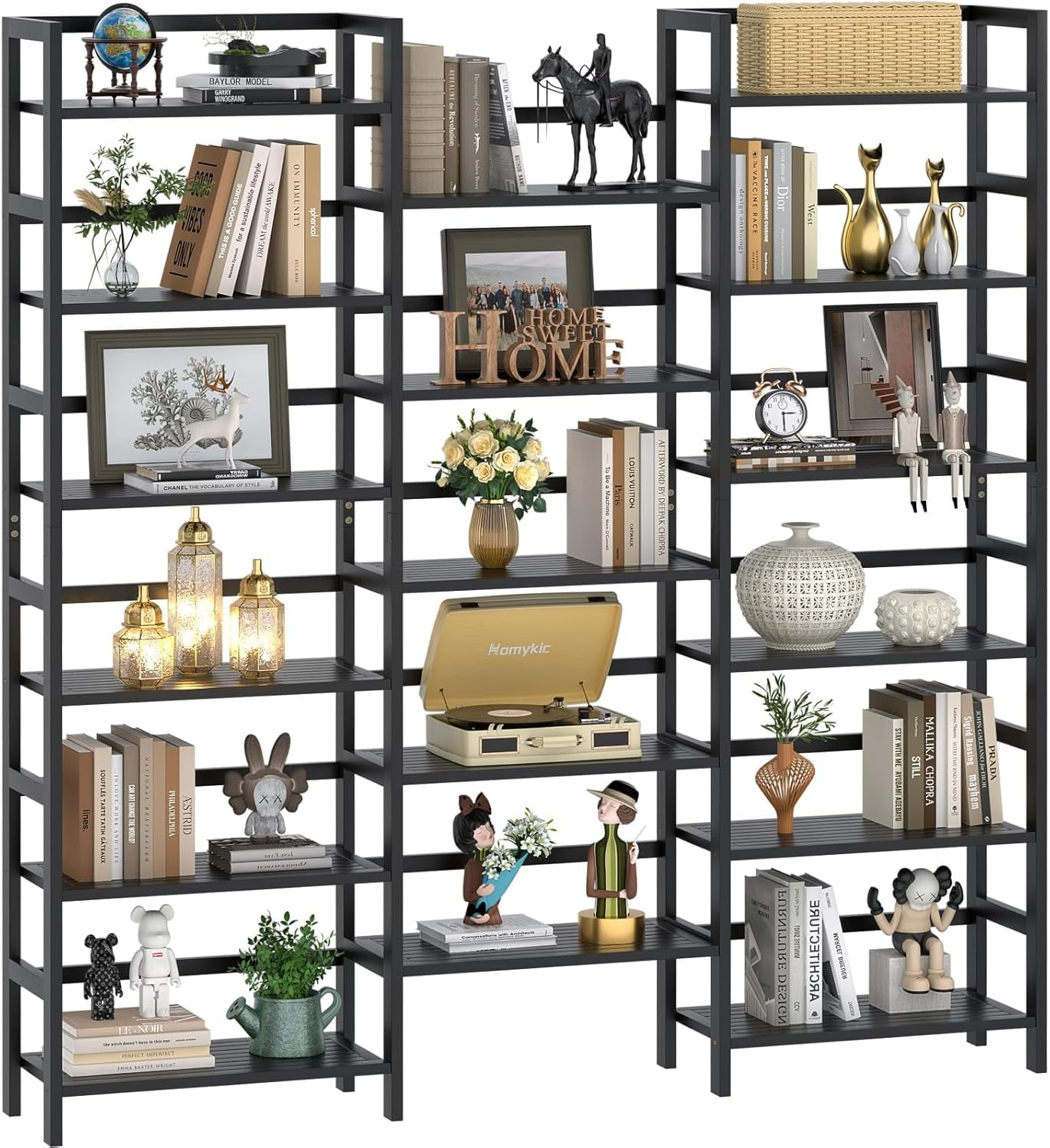 Homykic Bamboo Triple Wide Shallow Bookshelves and Bookcases, 6-Tier ...