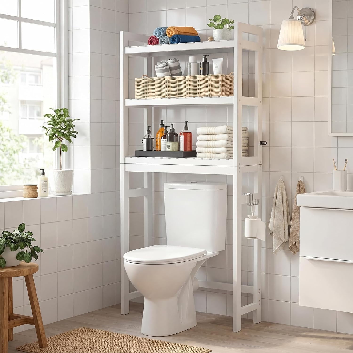 Homykic Over The Toilet Storage, Bamboo 3-Tier Over Toilet Bathroom ...